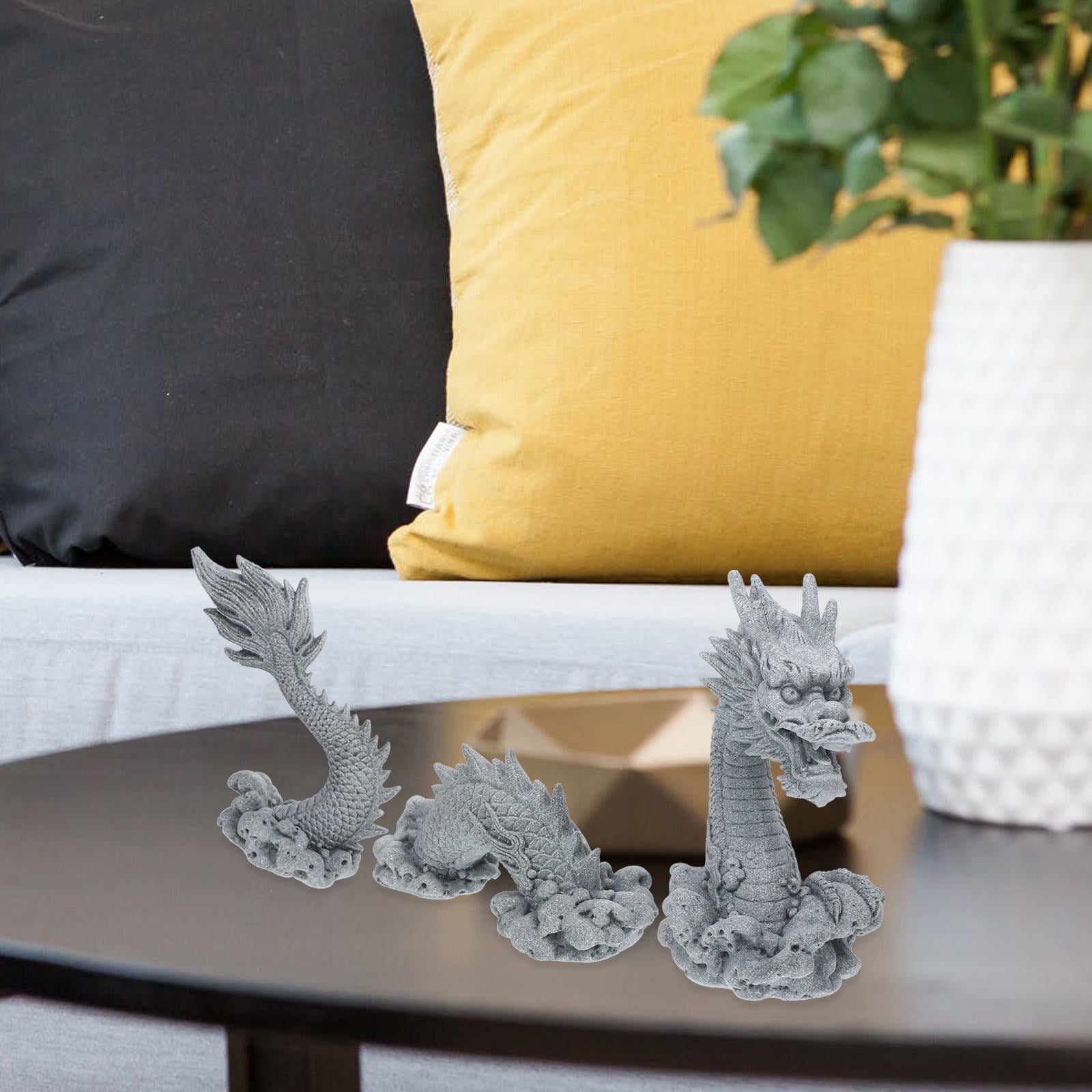 FONDOTIN Dragon Figurine Dragon Sculpture Grey Sandstone Indoor Use ...