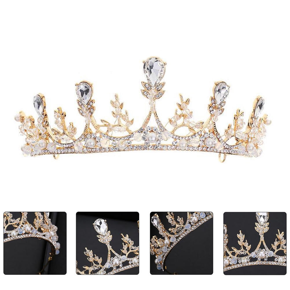 FONDOTIN Elegant Golden Wedding Tiara with Crystal Rhinestones Durable ...
