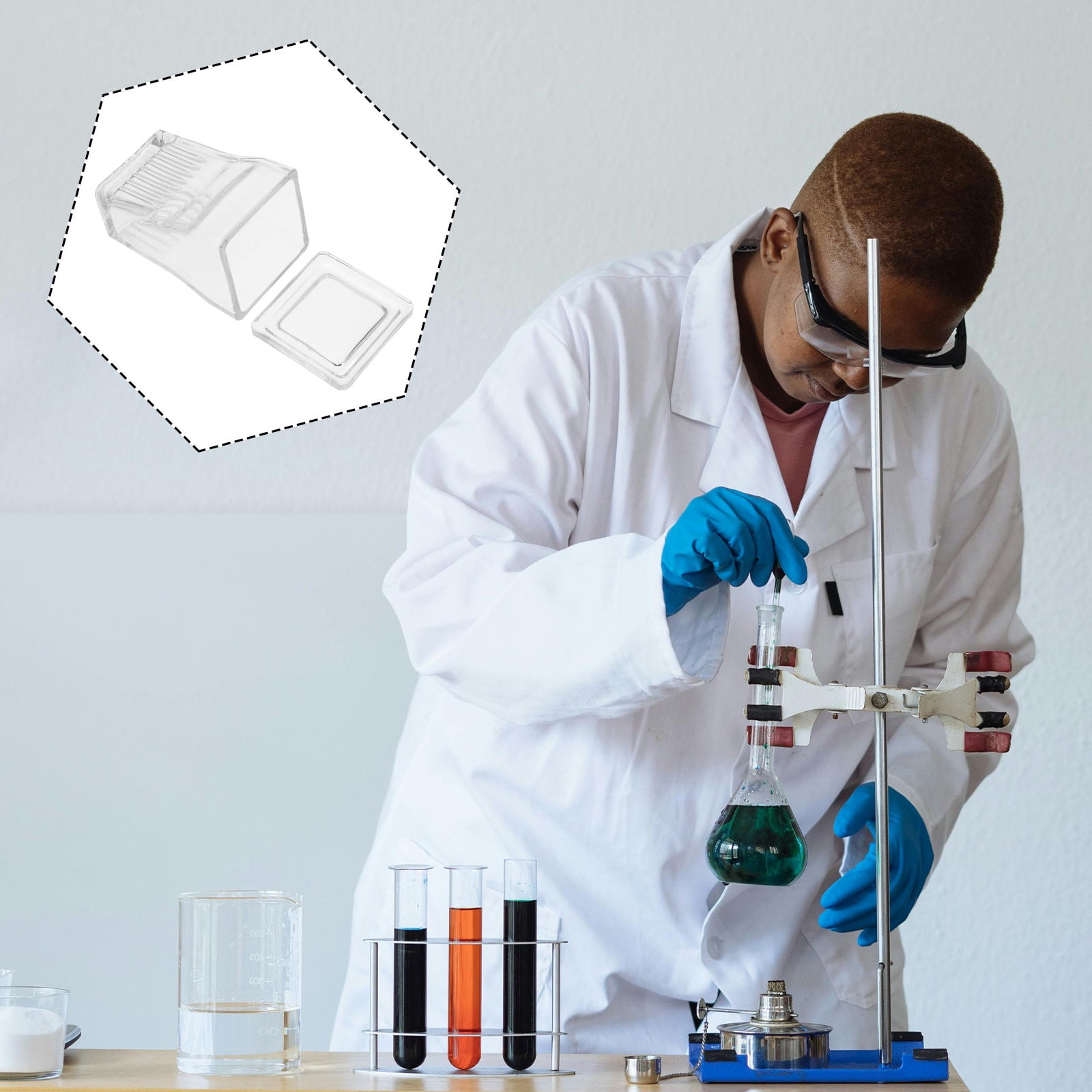 FONDOTIN Glass Microscope Slide Staining Jar with 9-Slide Lab Slide ...