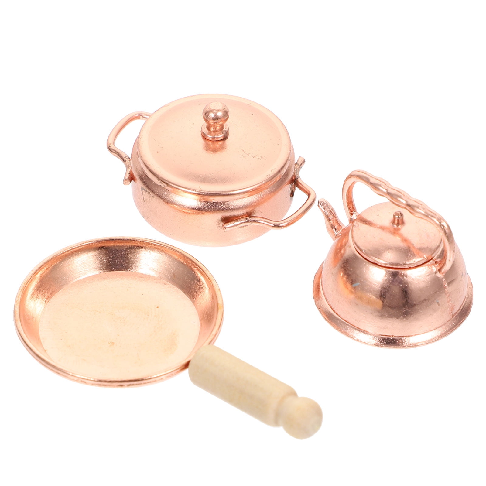 FONDOTIN Golden Aluminium Alloy Miniature Cookware Decor for Doll House ...