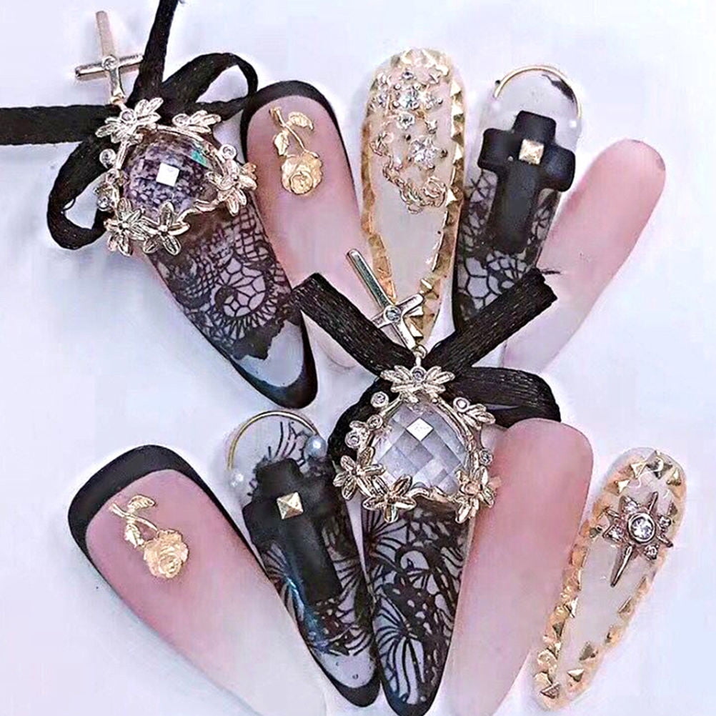 FONDOTIN Lace Nail Stickers 2 Box 100x2.5cm Black White For Fingernails ...