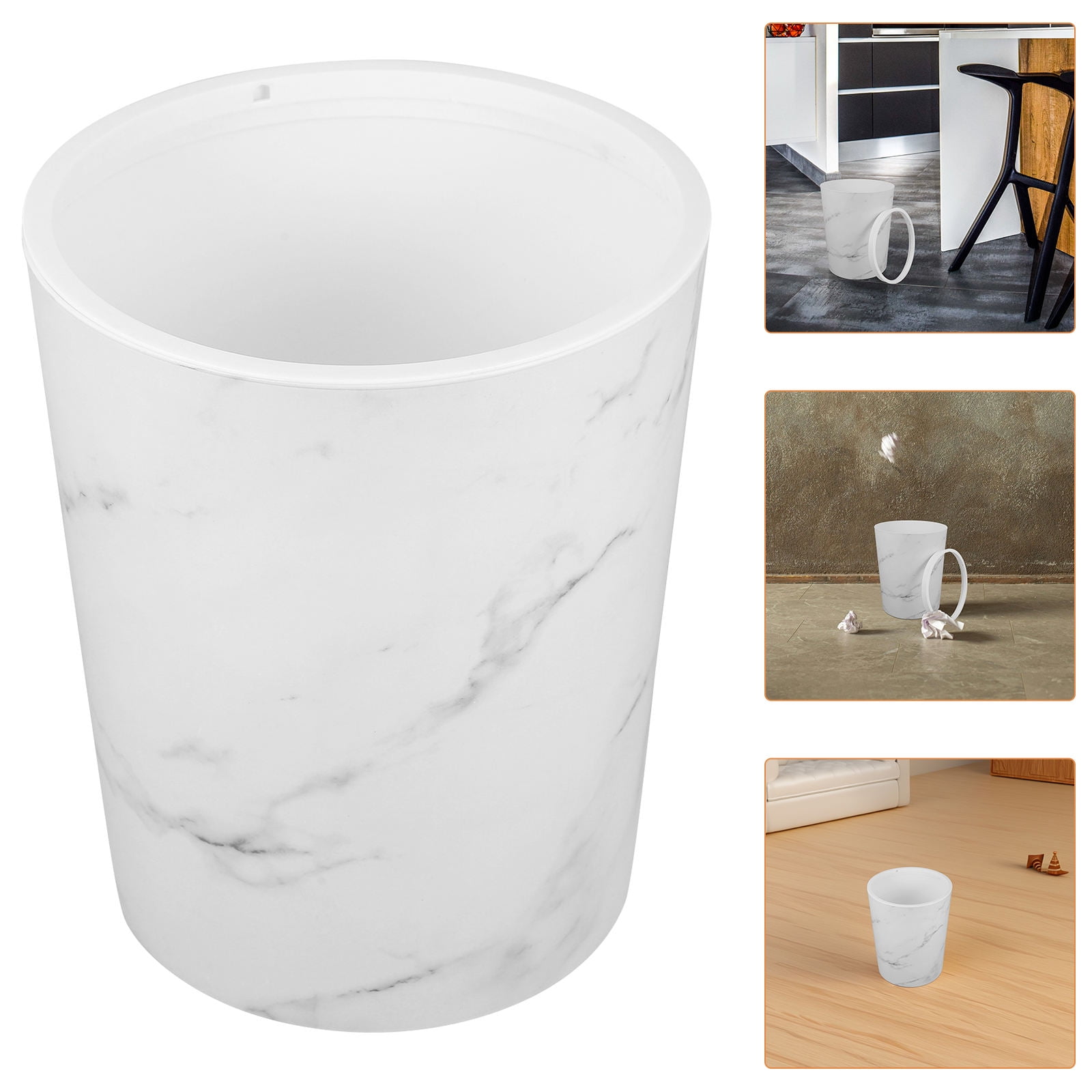 FONDOTIN Marble Trash Can with Press Ring Plastic Waste Container Home ...