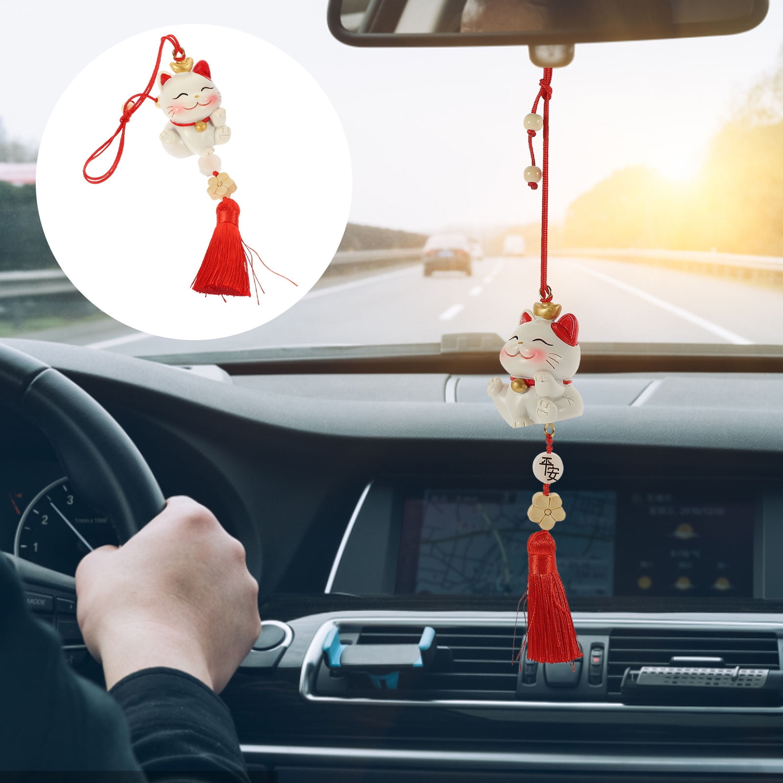FONDOTIN Rear View Mirror Hanging Accessory Cat Shape Resin 1 Piece for ...