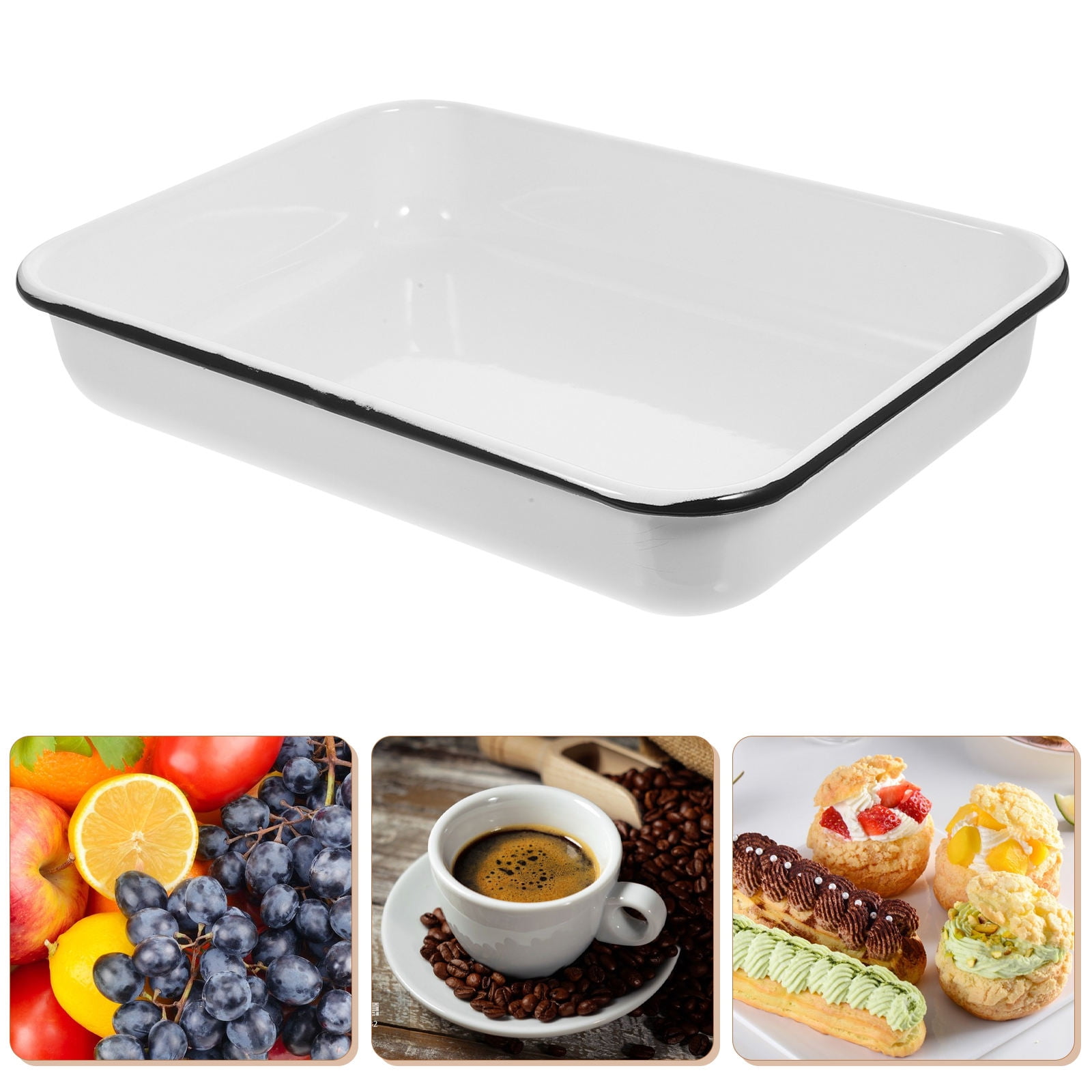 FONDOTIN Rectangular Pan for Baking Enamel Non Stick Storage Tray 1 Set ...