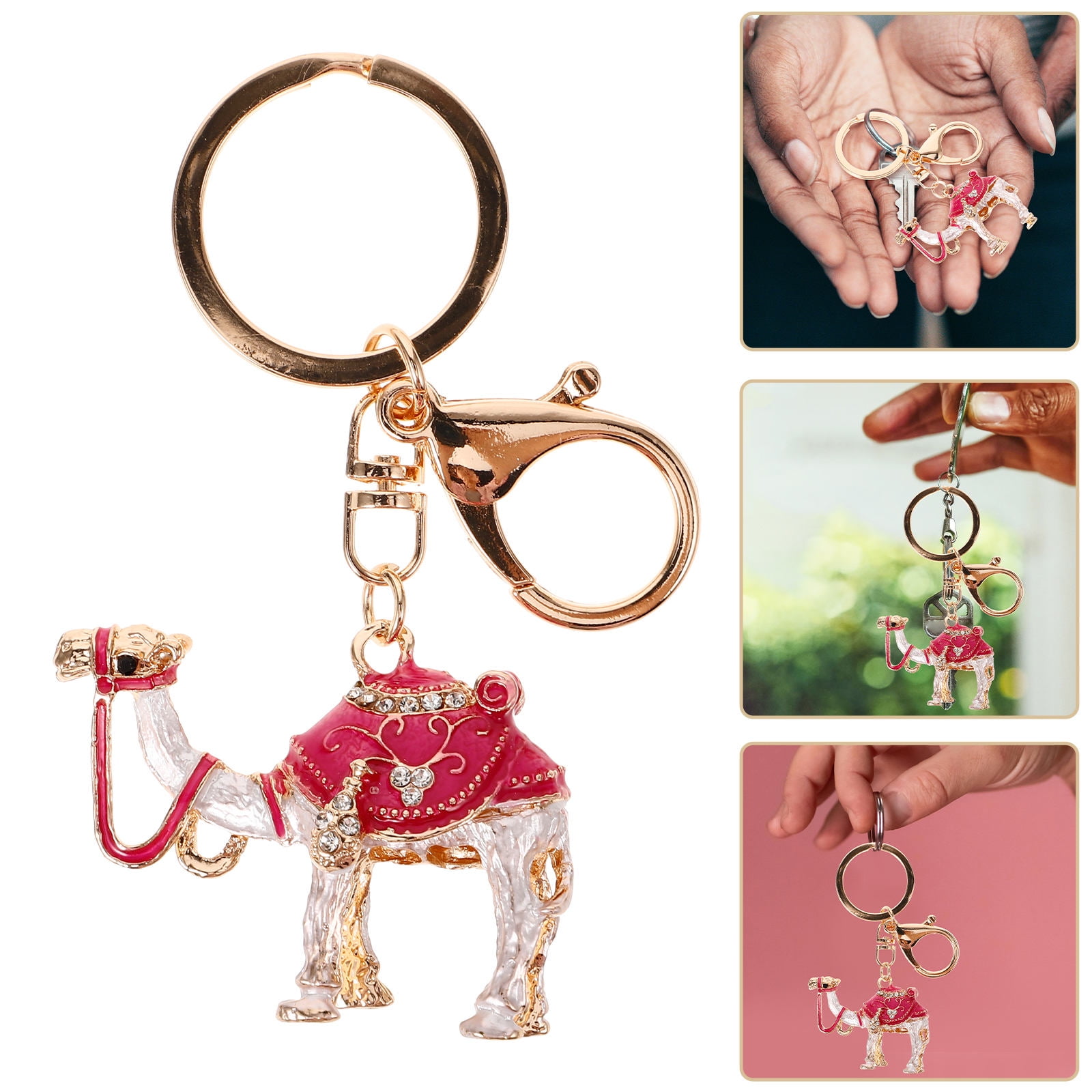 FONDOTIN Rhinestones Accessory Camel Keychain .20X5.50X1.50CM Rosy ...