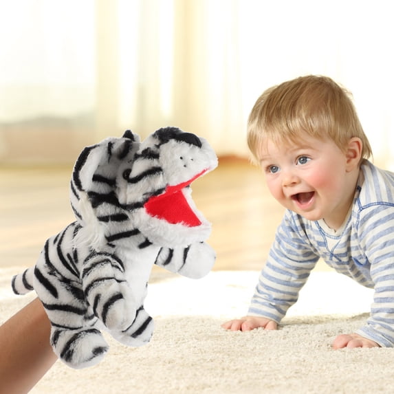FONDOTIN Role Play Hand Puppets Plush Tiger Hand Puppet for Imagination ...