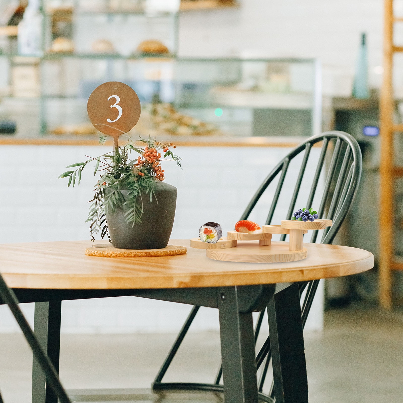 FONDOTIN Sushi Plate Table Five Step Ladder Showing Stand Khaki Wood ...
