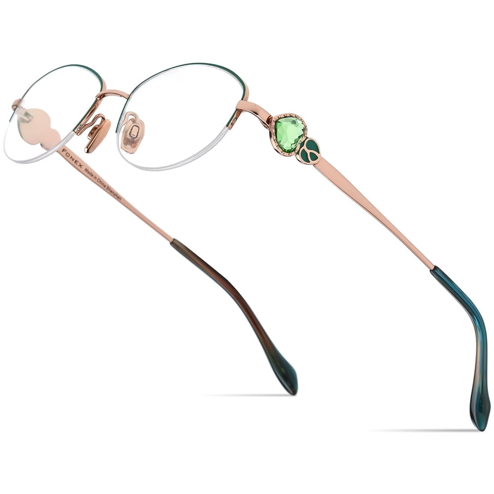 FONEX Titanium Glasses Frame, Semi-Rimless Frameless Luxury Diamond ...