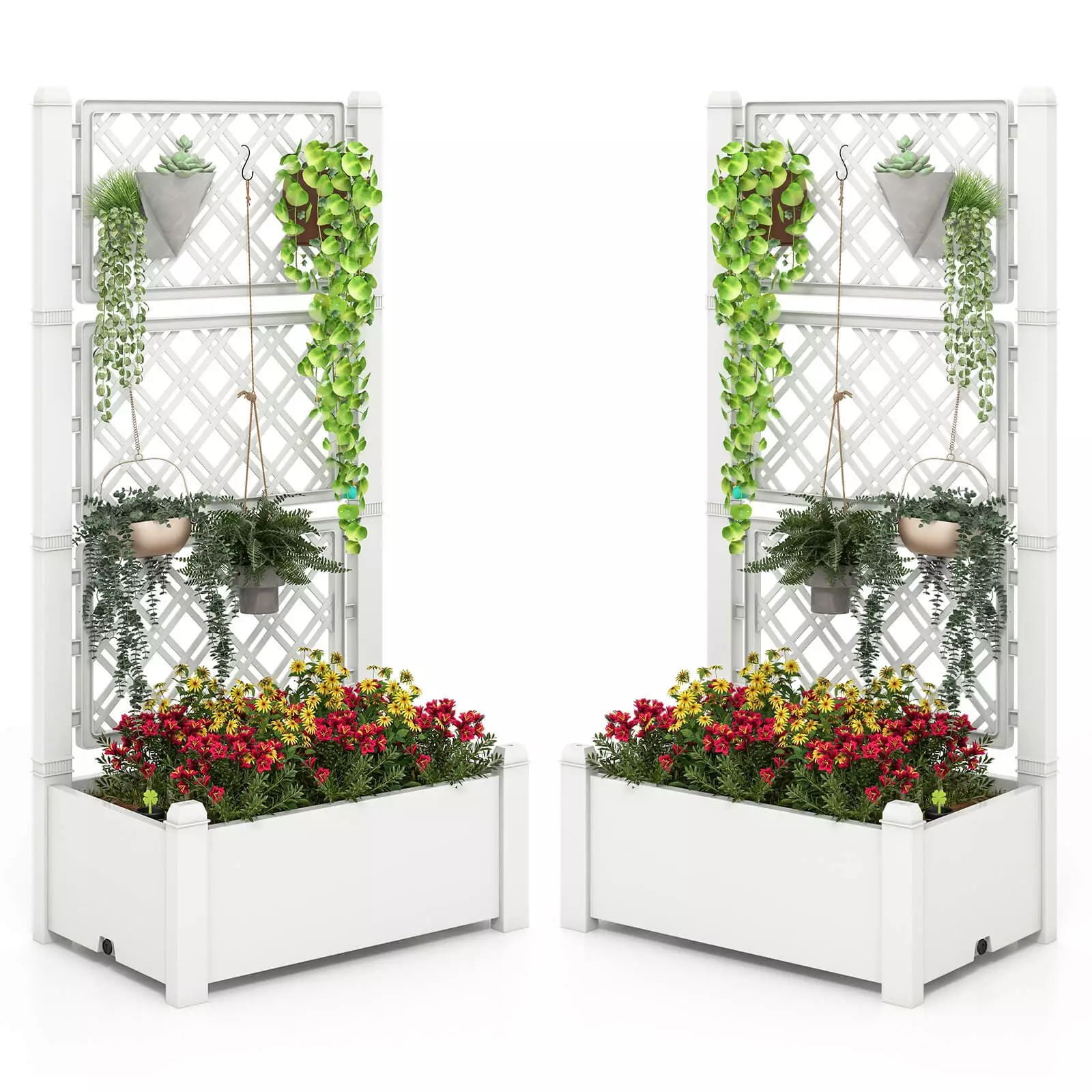 FONIRRA 2 PCS Patio Planter Box With Trellis Water Level Indicator And ...