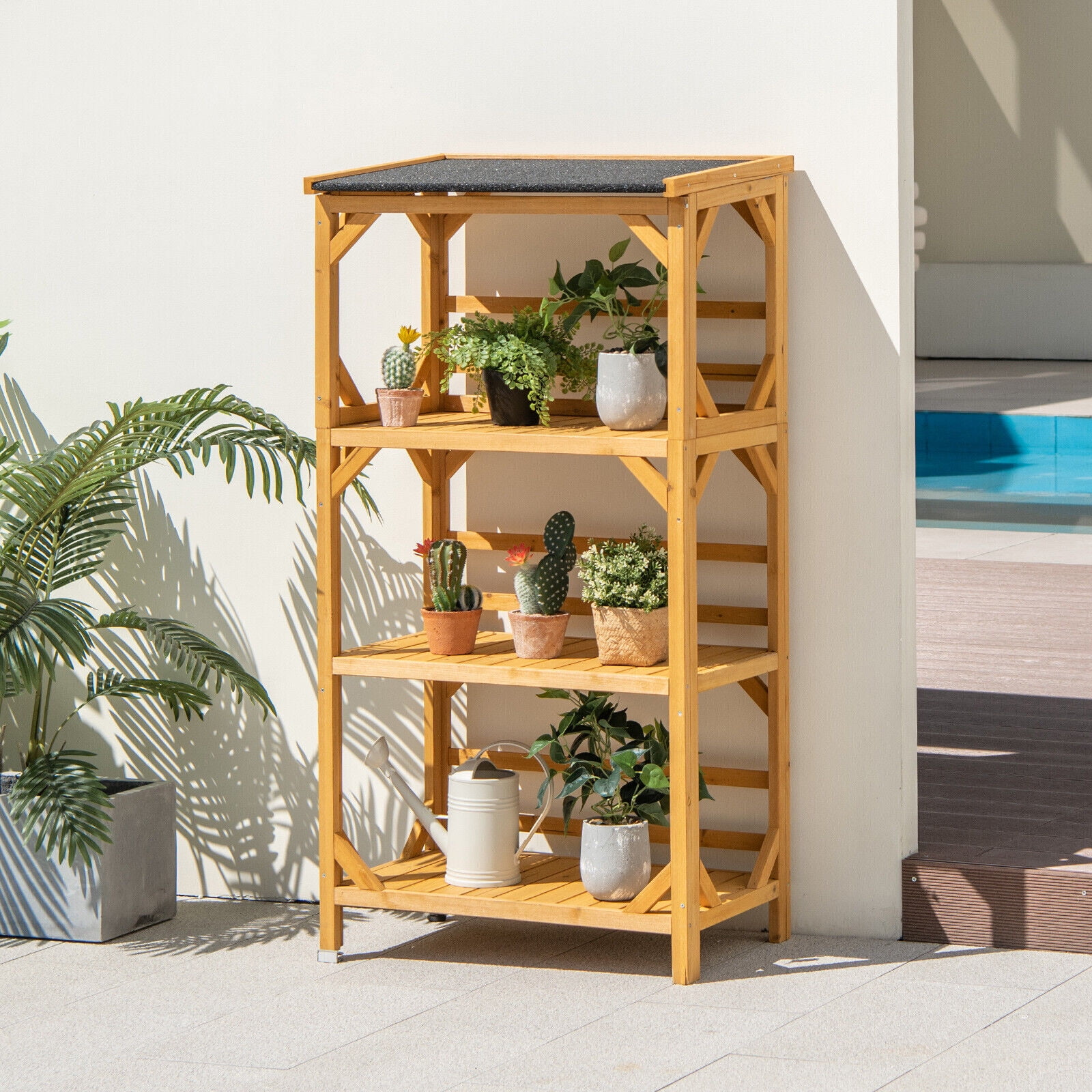 FONIRRA 3-Tier Outdoor Wood Garden Shelf, Ladder Plant Stand with ...