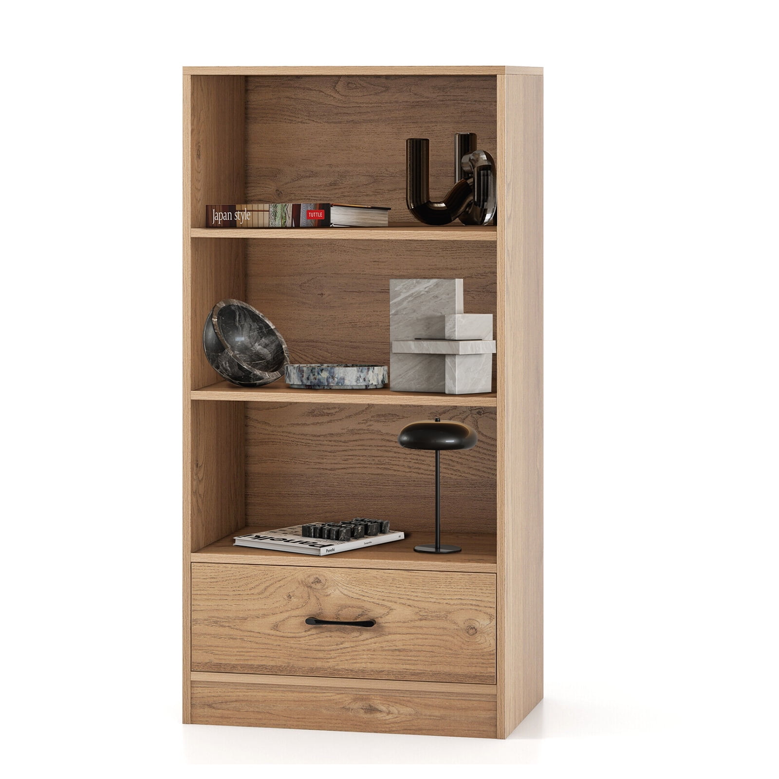 FONIRRA 4-Tier Bookcase with Drawer & 3 Shelves 48" Tall Wood Bookshelf ...