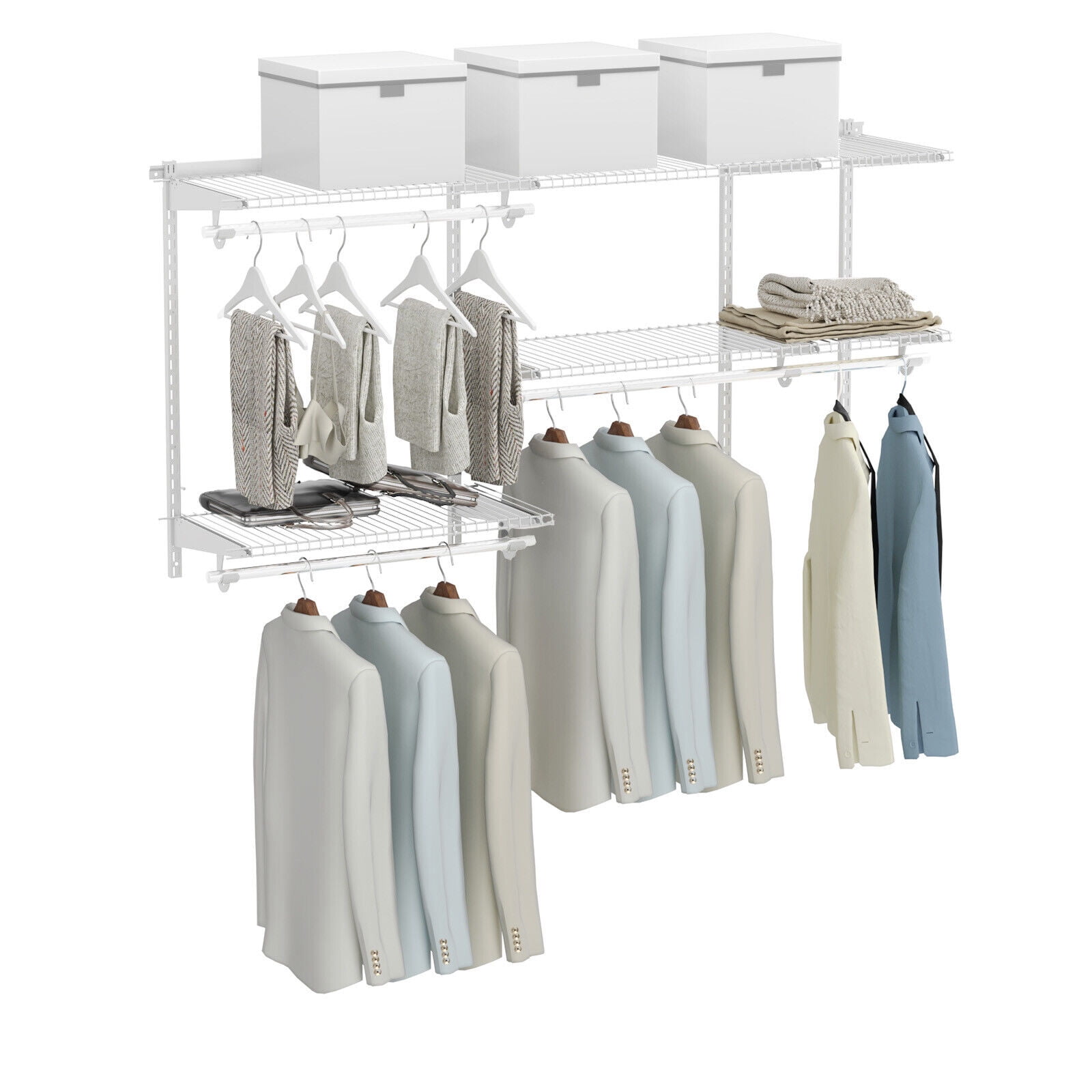 FONIRRA Custom Closet Organizer Kit with Hang Rod, Wall-mounted Closet ...