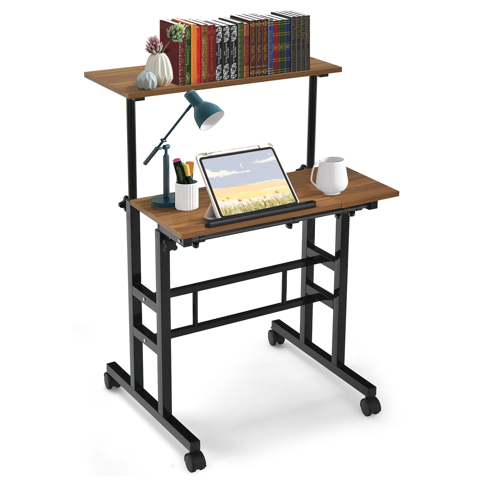 FONIRRA Height Adjustable Mobile Laptop Sit-Stand Desk with Adjustable ...