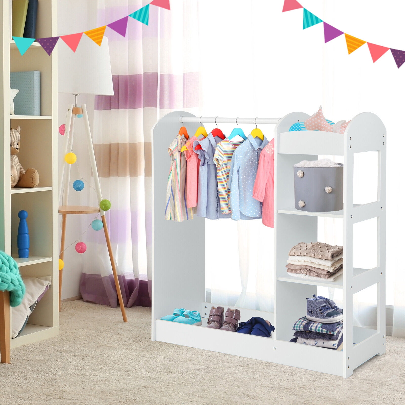FONIRRA Kids Dress up Storage with Hanging Armoire Mirror and Shelves ...