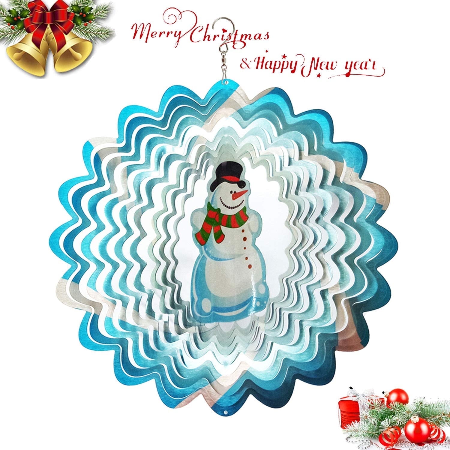 FONMY 12 inch Holiday Snowman Wind Spinner Stainless Steel 3D Hanging ...