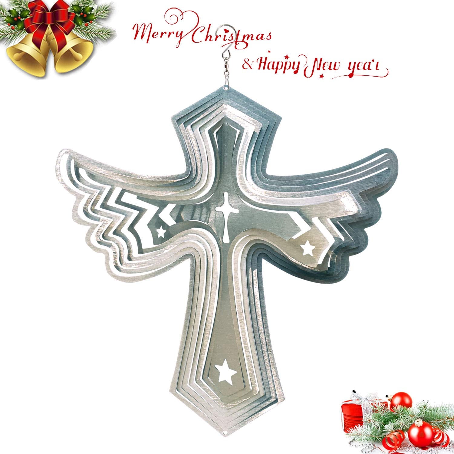 FONMY 12 inch Silver Color Angel Wing Cross Wind Spinner - Walmart.com