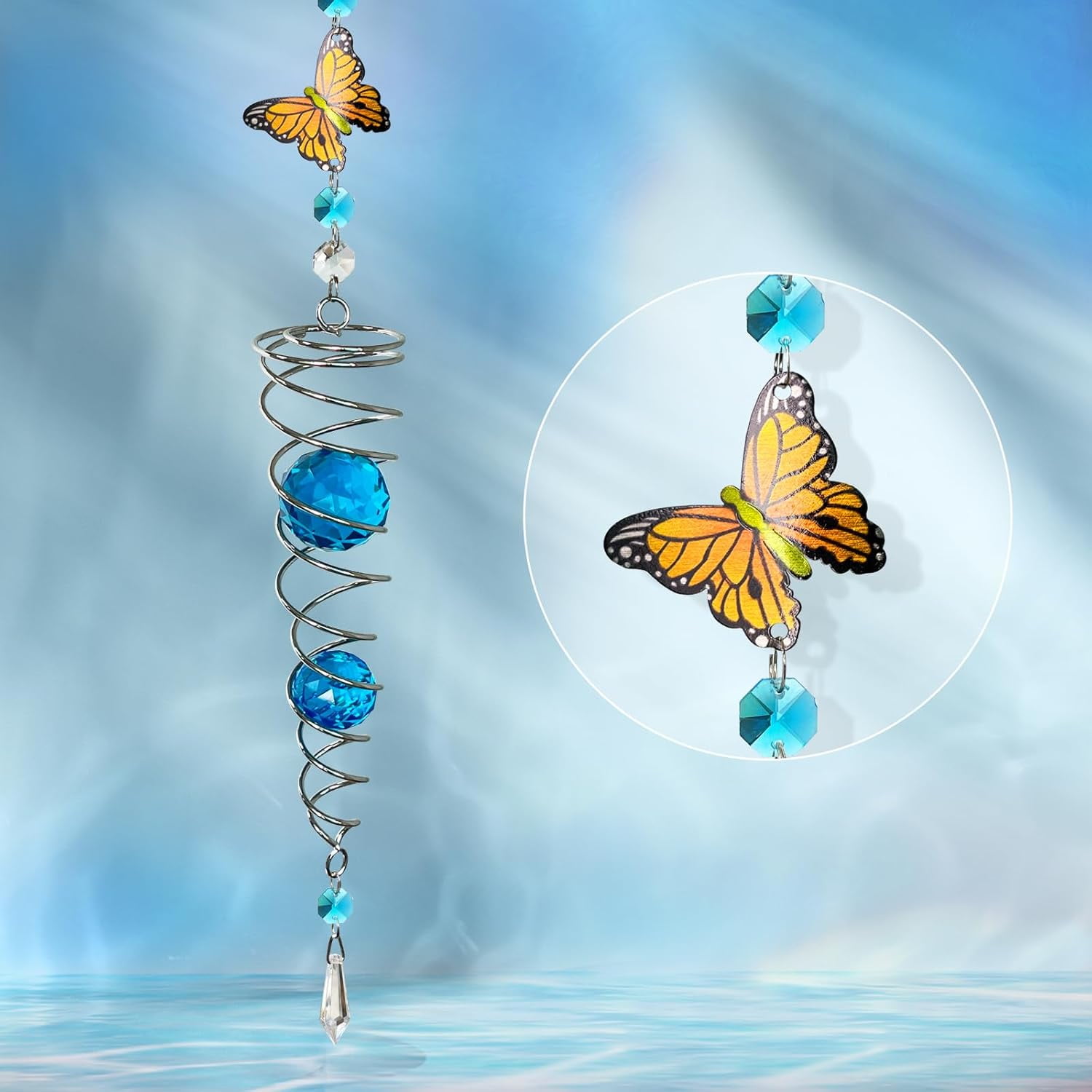 FONMY Butterfly Gazing Ball Spiral Tail Wind Spinner Tree Hanging ...