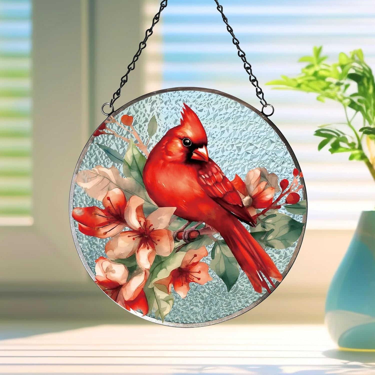 Cardinal Glass Suncatcher – 6" Red Bird Hanging Window Decor, Red ...