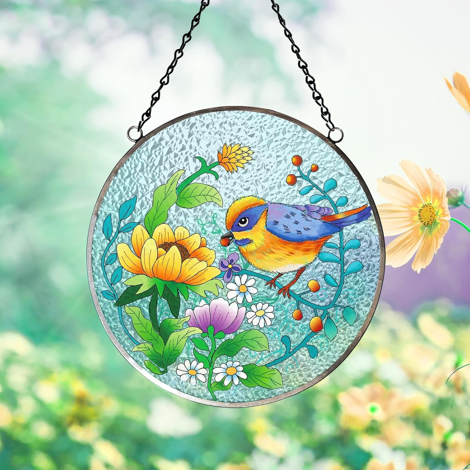 FONMY Glass Suncatcher- Bird w/Flower, Window Hanging Decor., Memorial ...