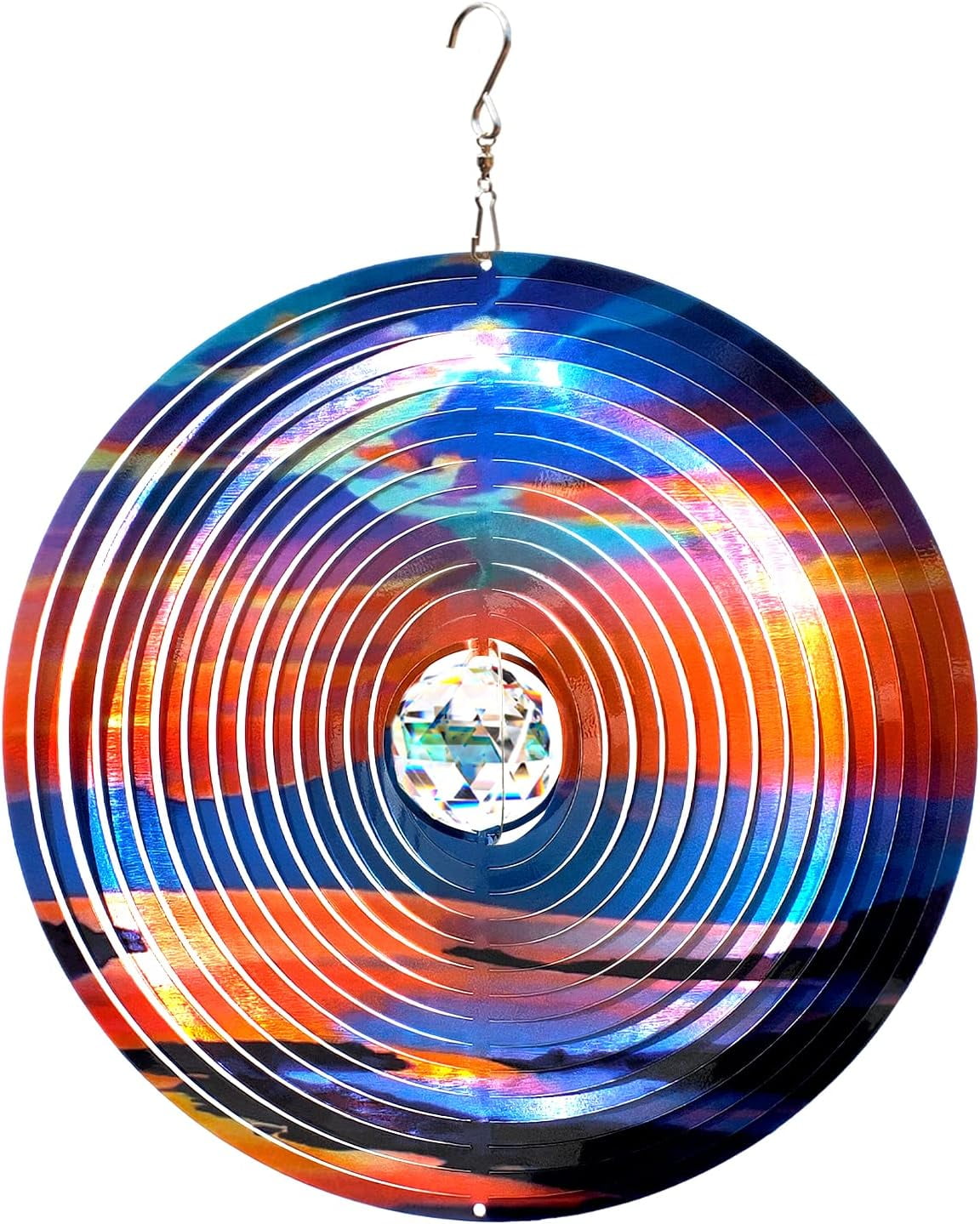 FONMY Mandala Wind Spinner w/Crystal Ball-Rosy Down 3D Stainless Steel ...