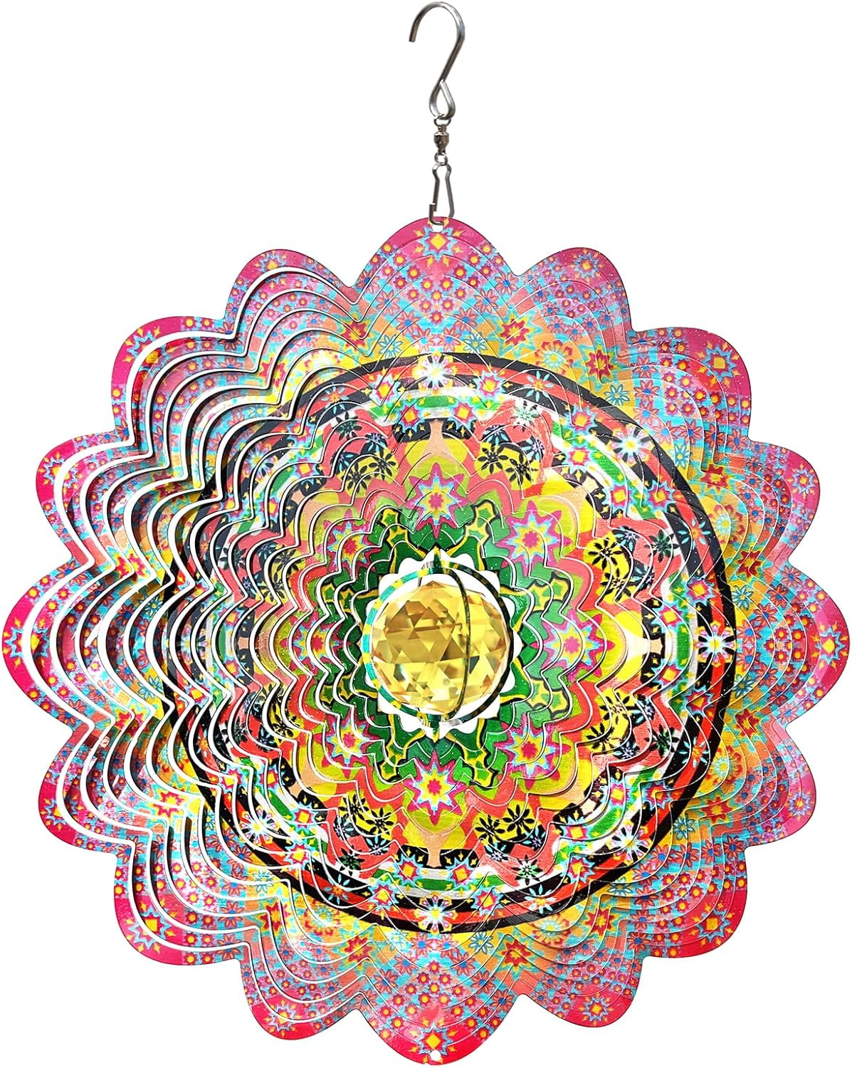 FONMY Mandala Wind Spinner w/Crystal Golden Crystal Ball-Romatic Flower ...