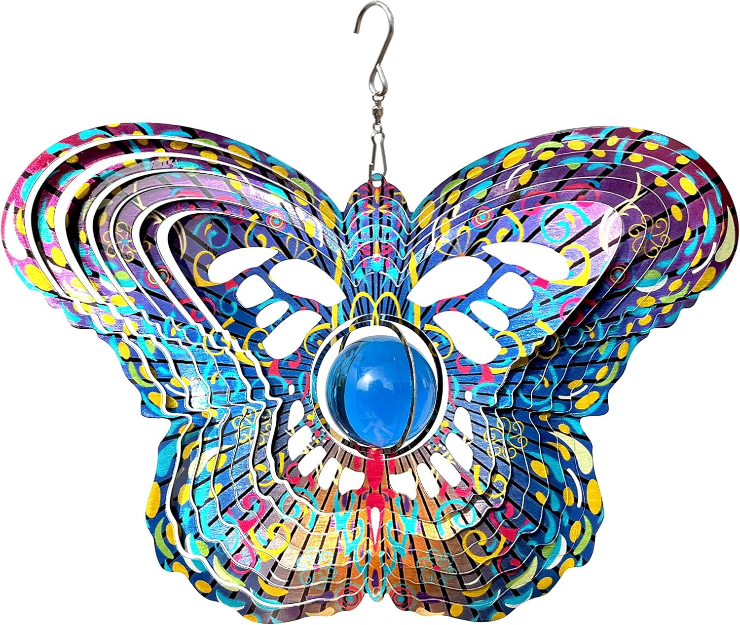 FONMY Mandala Wind Spinner w/Glass Ball-Butterfly 3D Stainless Steel ...