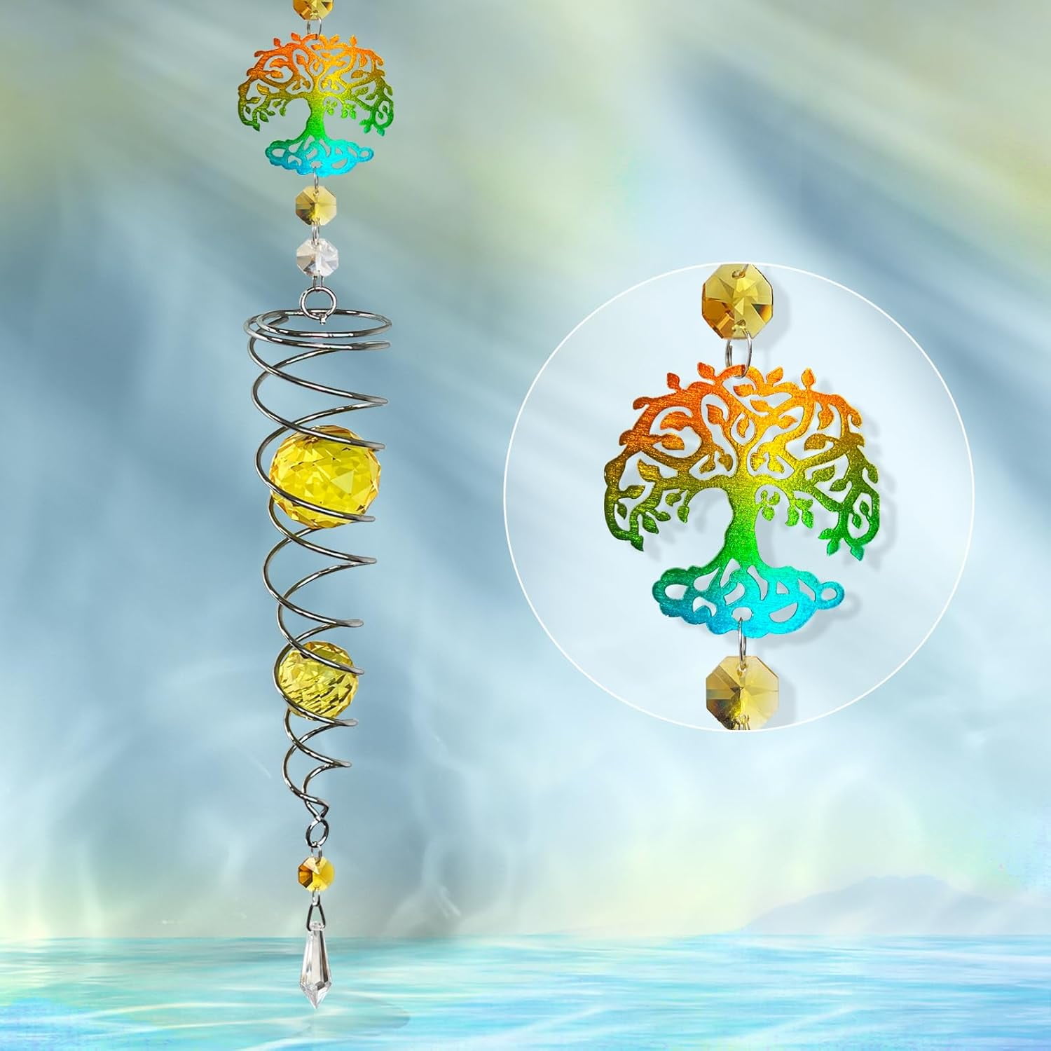 FONMY Tree of Life Gazing Ball Spiral Tail Wind Spinner Tree Hanging ...