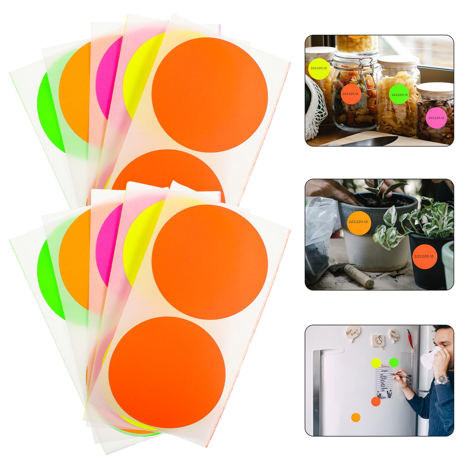 FONWILYO 100 Pcs Round Label Sticker Assorted Color PVC for Home Use 4 ...