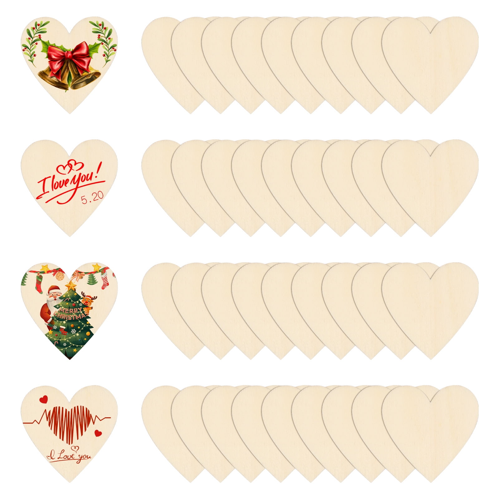 FONWILYO 100Pcs Heart Shaped Disk Wood Slices for Decoupage Sign Making ...