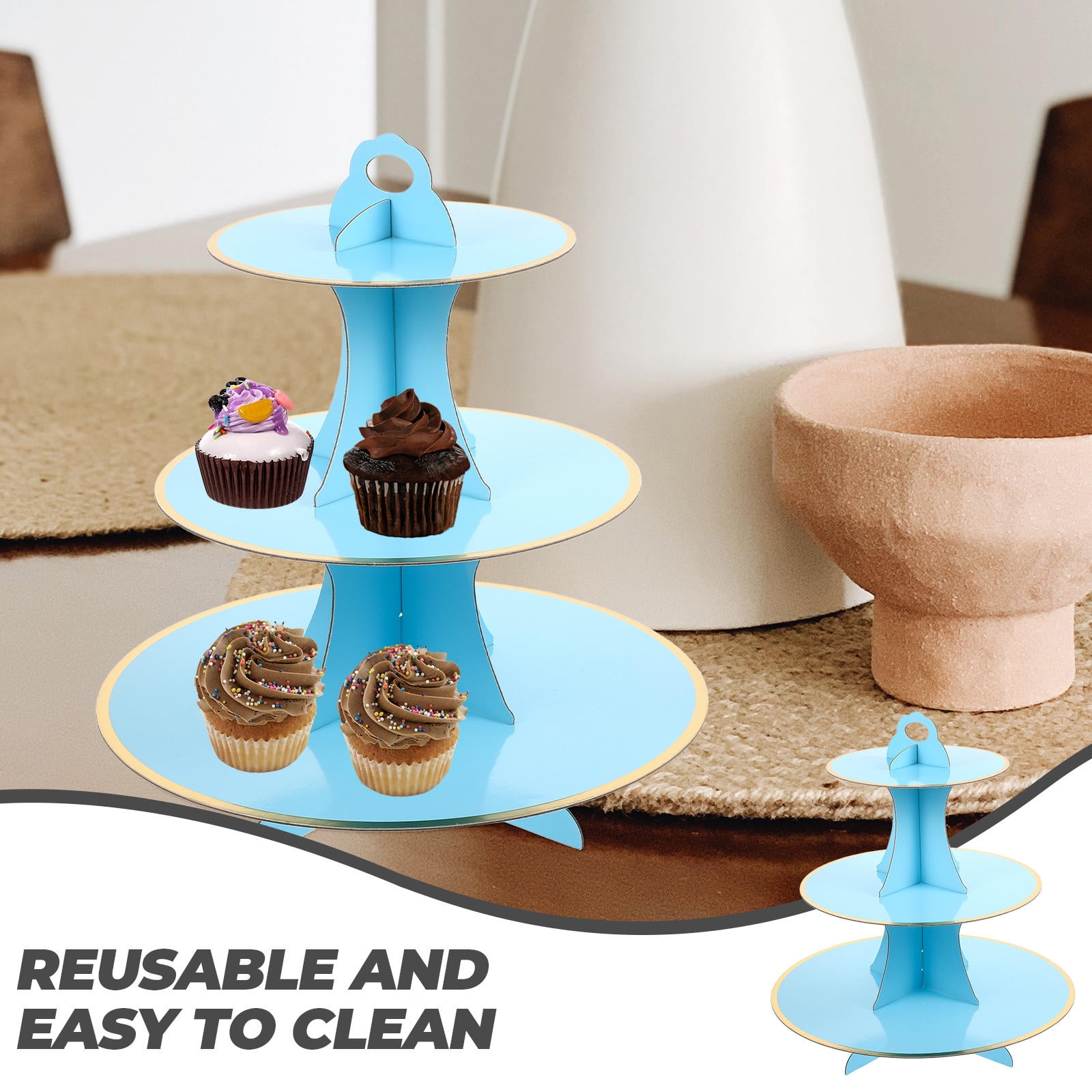 FONWILYO 1Pcs Convenient Cupcake Stand Blue Round Paper Material for ...