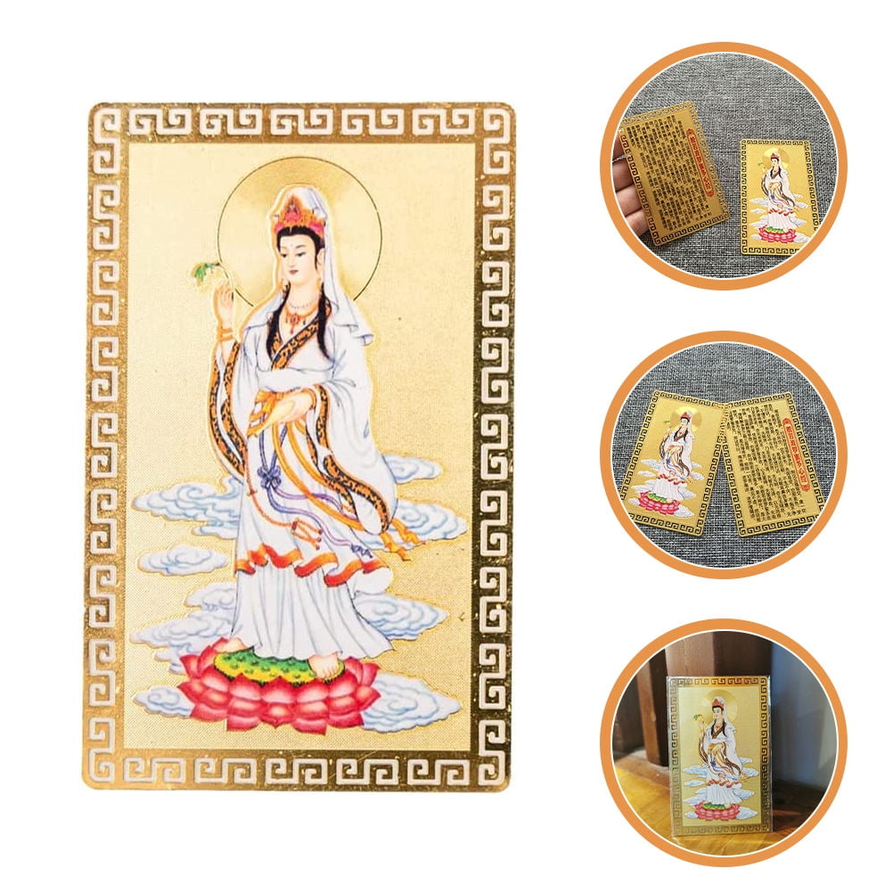 FONWILYO 1Set Chinese Blessing Amulets Kwan Yin Cards Gold Color ...