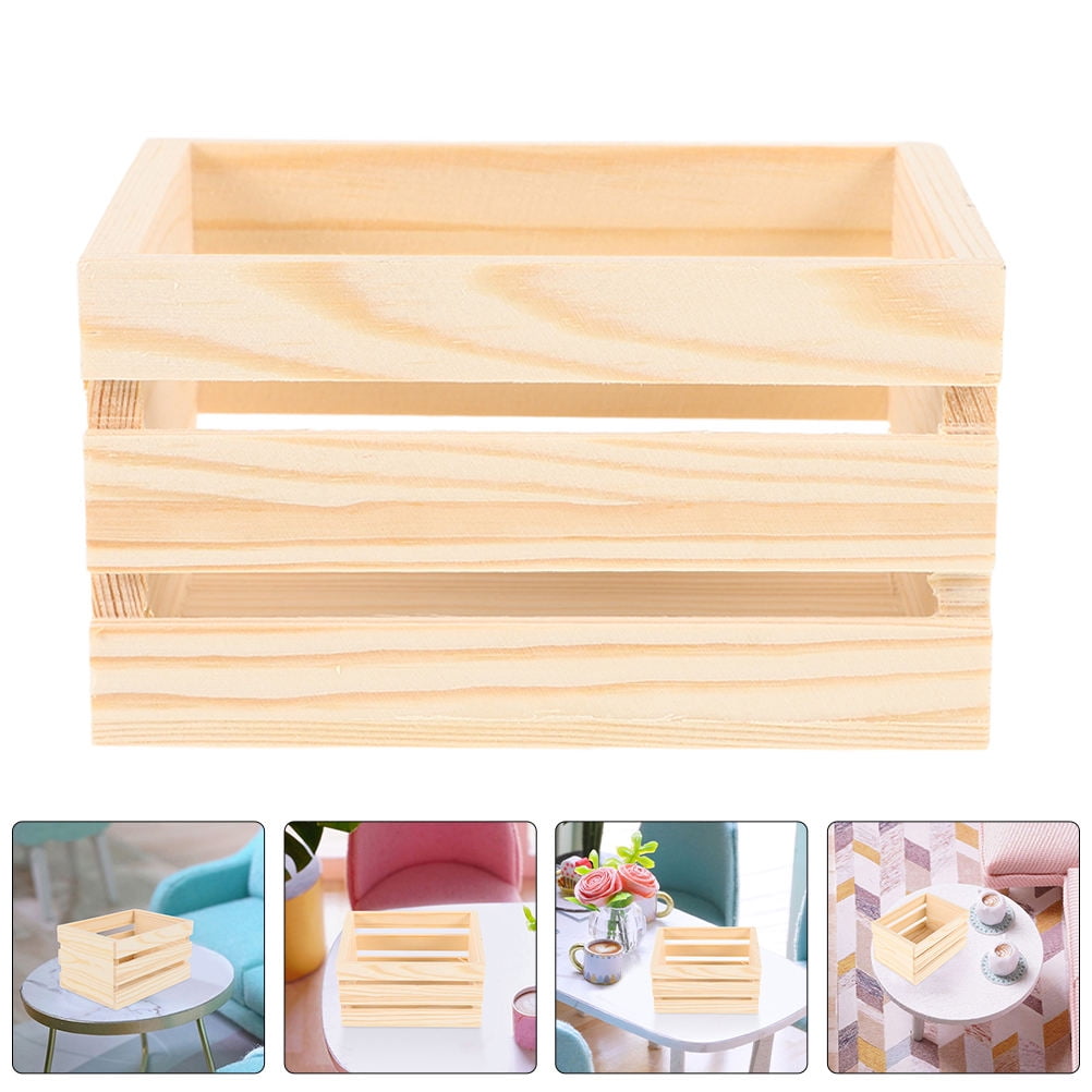 FONWILYO 2Pcs Miniature Crates Small Wooden Crate Beige Pine Wood for ...