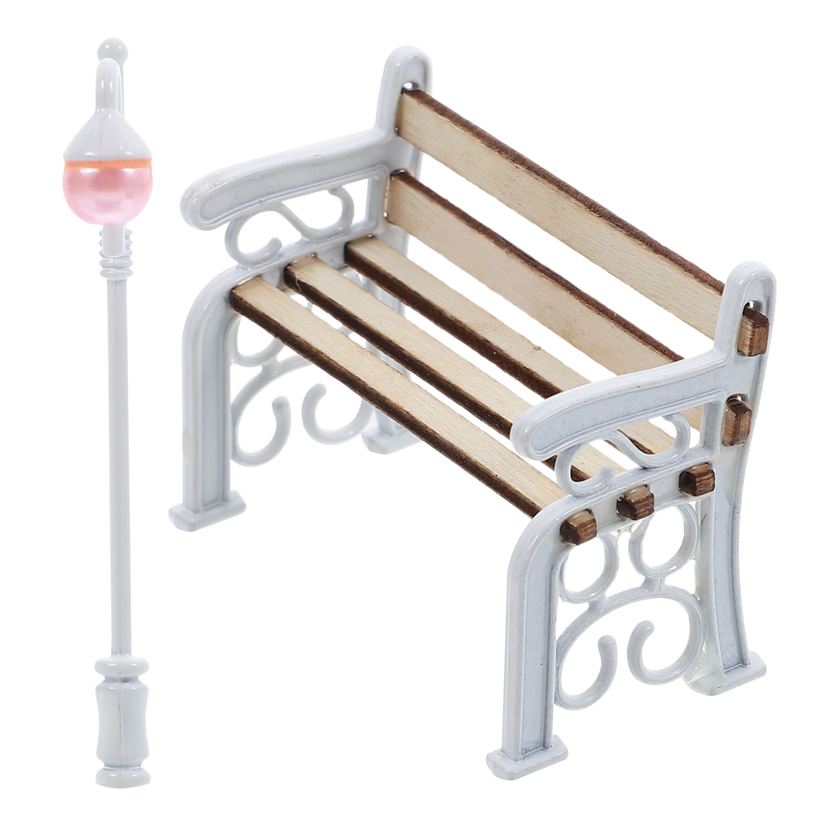 FONWILYO Miniature Dollhouse Bench With Street Light Model For ...