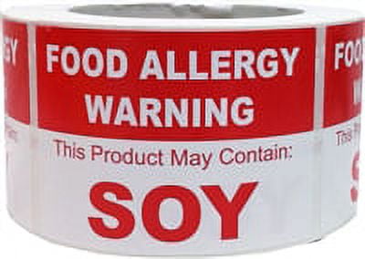 "FOOD ALLERGY WARNING, This Product May Contain: SOY" Labels | 2.5 x 3. ...