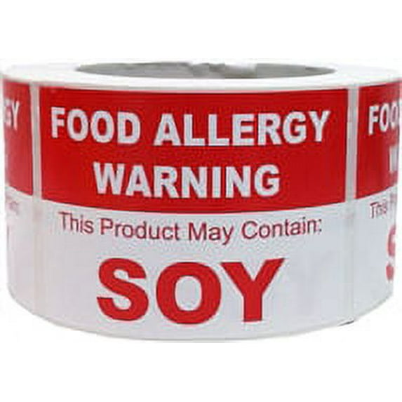 "FOOD ALLERGY WARNING, This Product May Contain: SOY" Labels | 2.5 x 3. ...