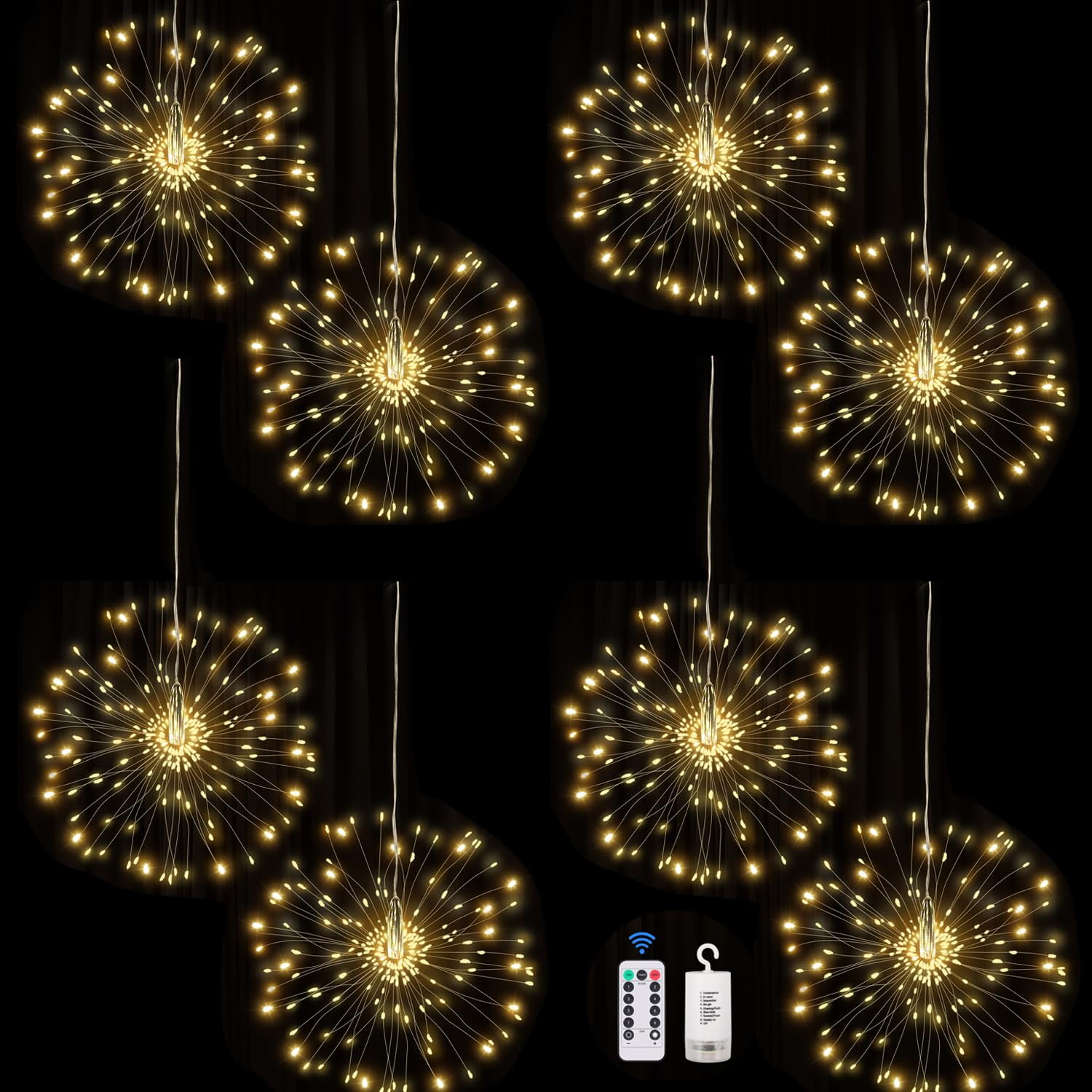 FOOING 8 Pack Firework Lights Led Copper Wire Star String Lights 8 ...