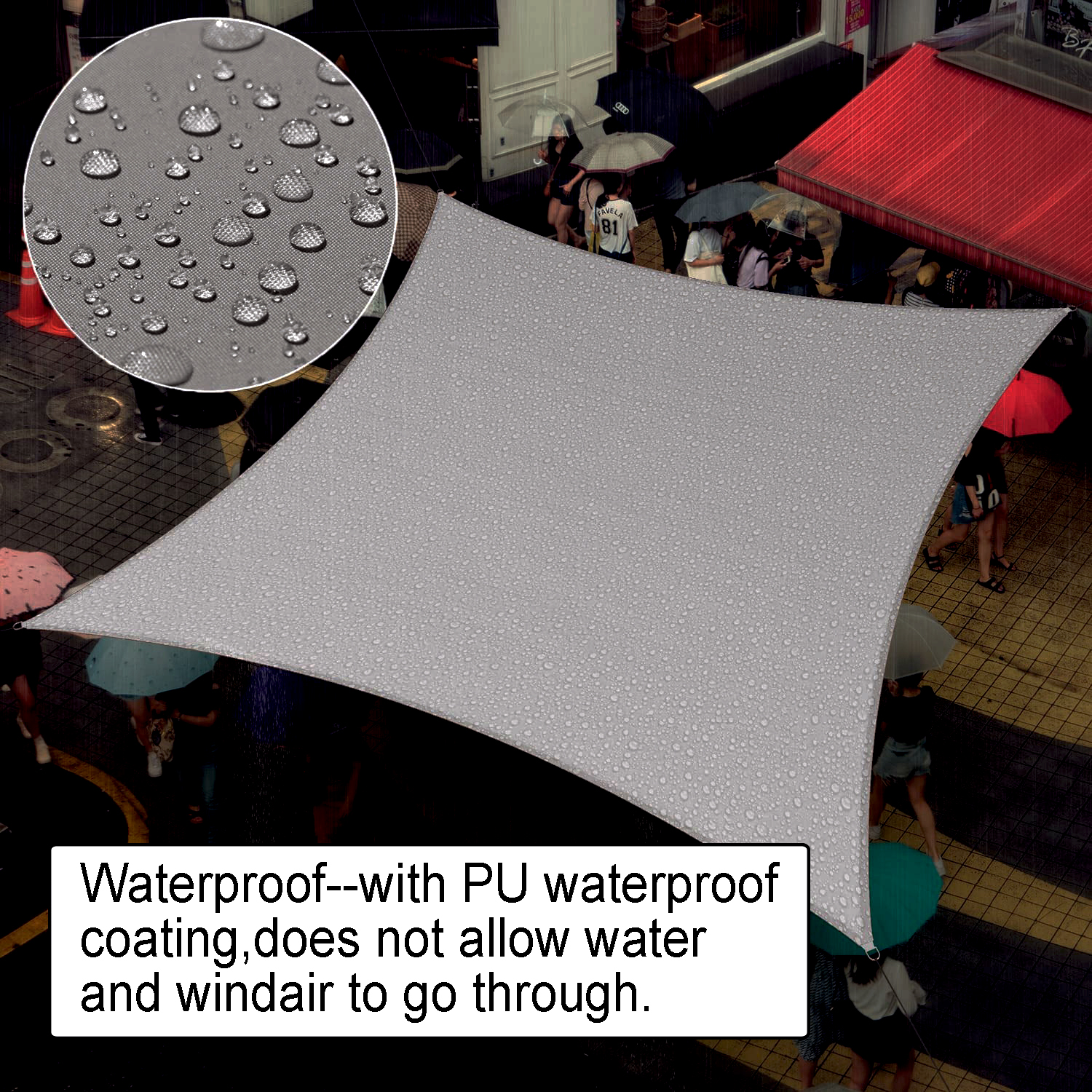 FOOING Sun Shade Sail, 10' x 10' Square Canopy Sunshade Cover with Rope ...