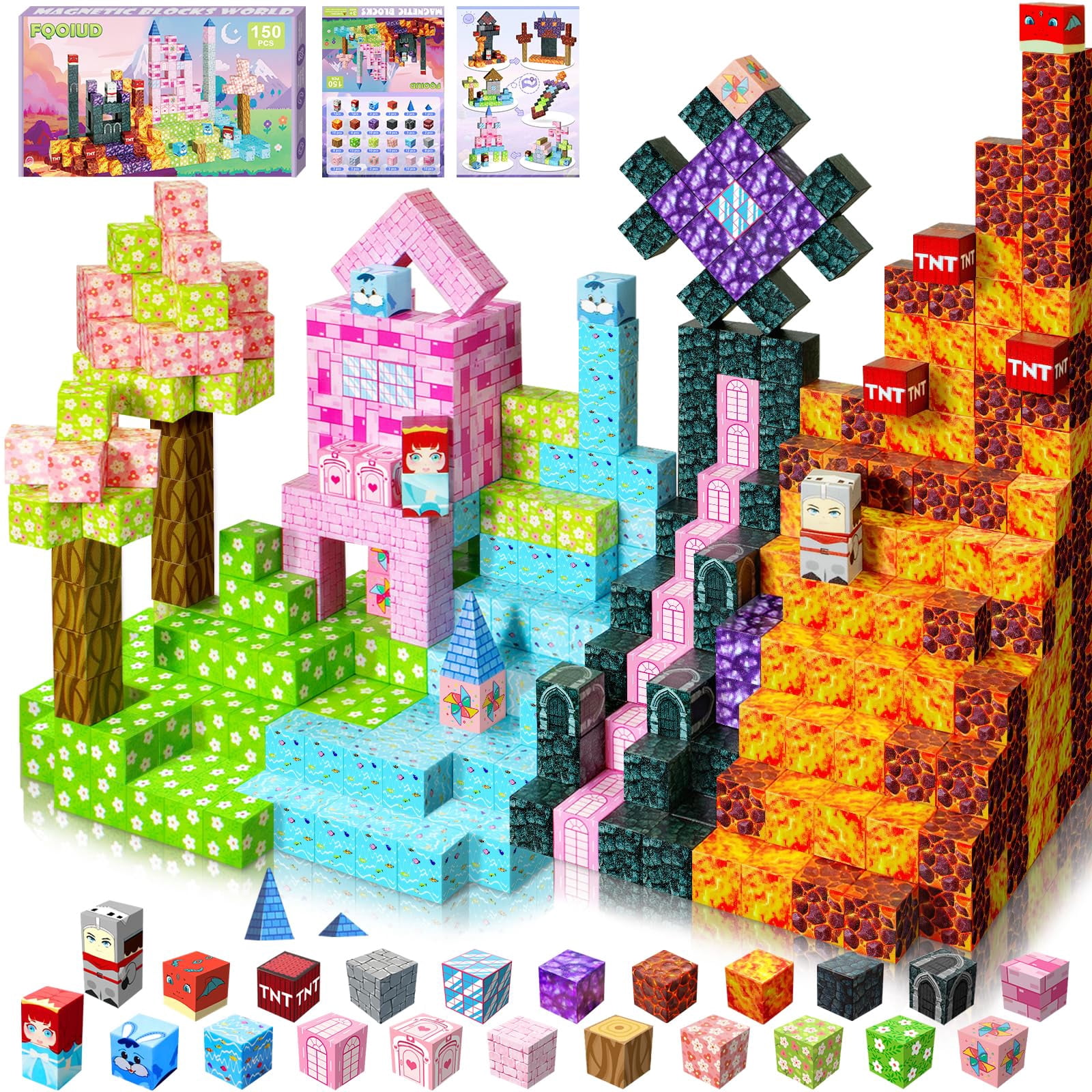FOOIUD Magnetic Building Blocks Dual-Themed Flame Castle Secret Forest ...