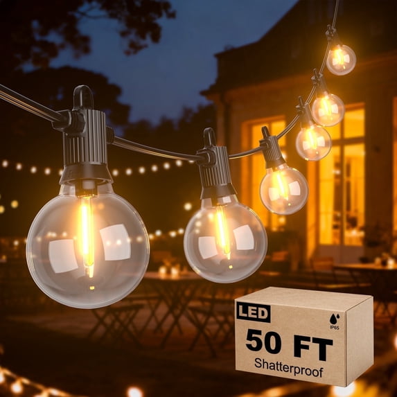 FOOMAN Outdoor String Lights 50FT Patio Lights with 27 Shatterproof G40 ...