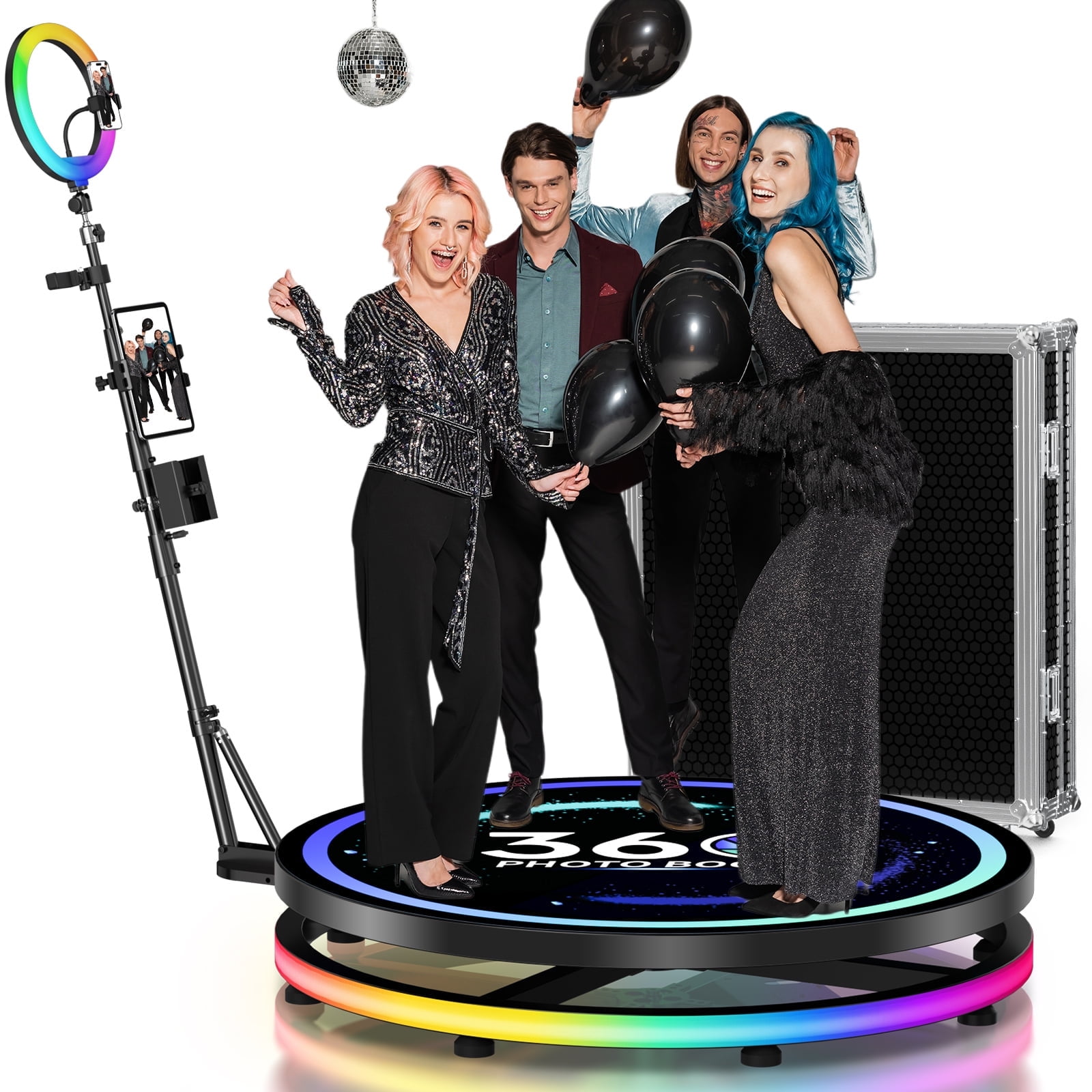 FOOTIELD 360 Photo Booth 39.4" APP Remote Control Custom Logo with LED ...