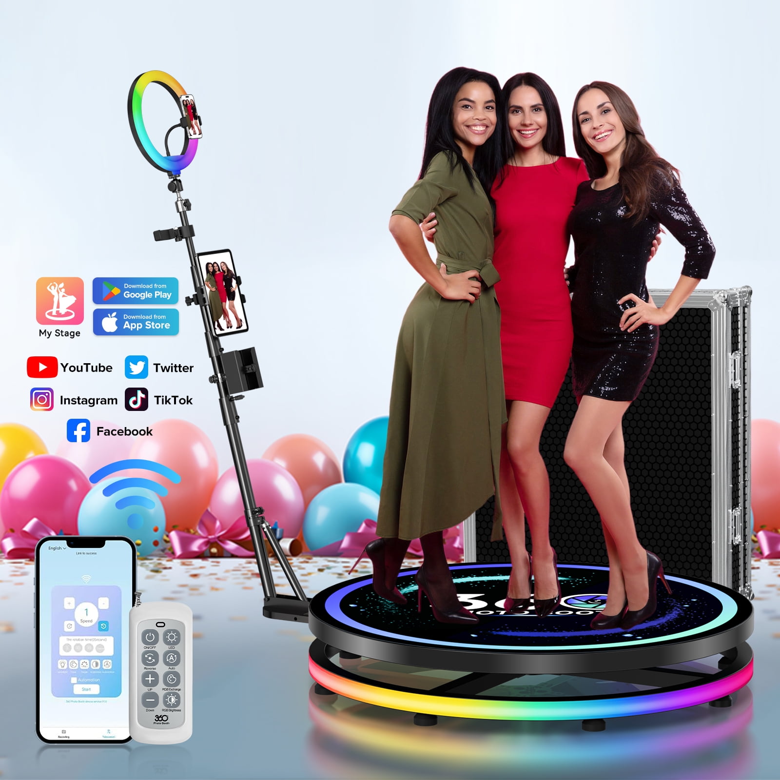 FOOTIELD 360-Degree Photo Booth with App Control Ring Light for Parties Weddings Festivals ...