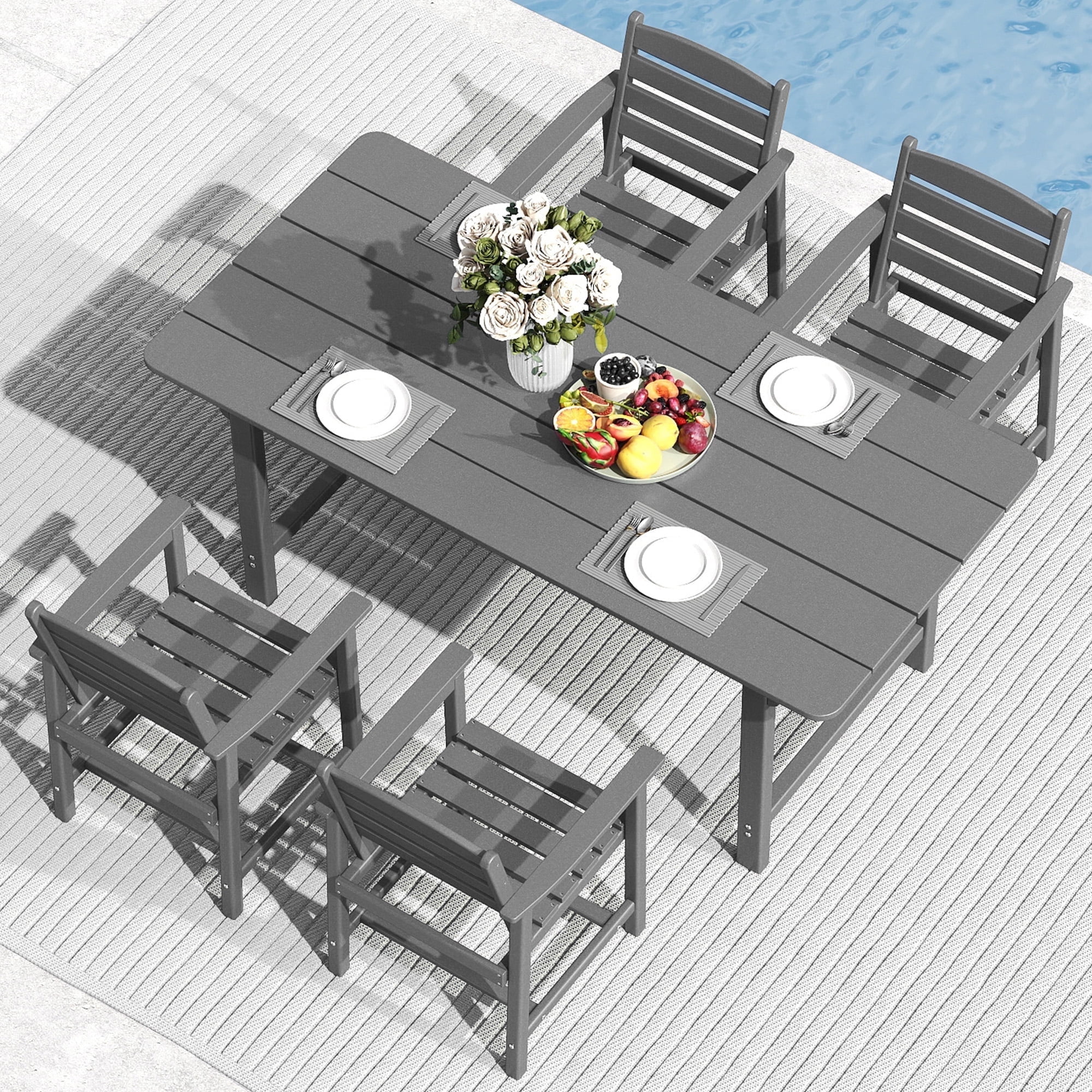 FOOWIN 5PCS Patio Dining Set, HDPE All Weather Outdoor Furniture Set 4 ...