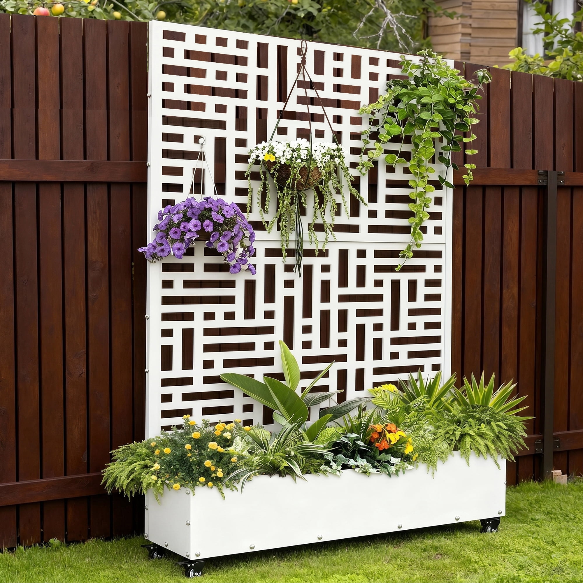FOOWIN 71'' H Metal Planter with Trellis, Outdoor Raised Garden Bed for ...