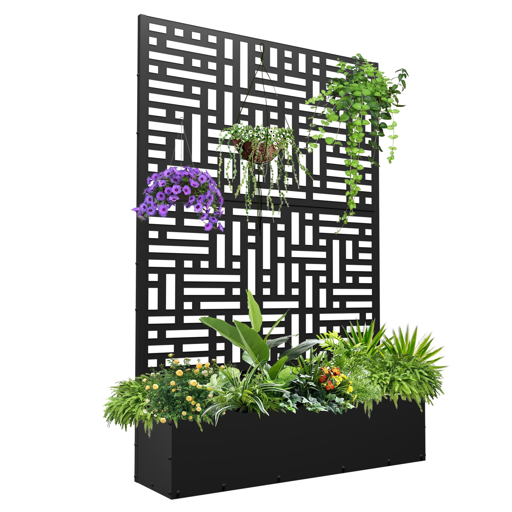 FOOWIN 71'' H Metal Planter with Trellis, Outdoor Raised Garden Bed for ...