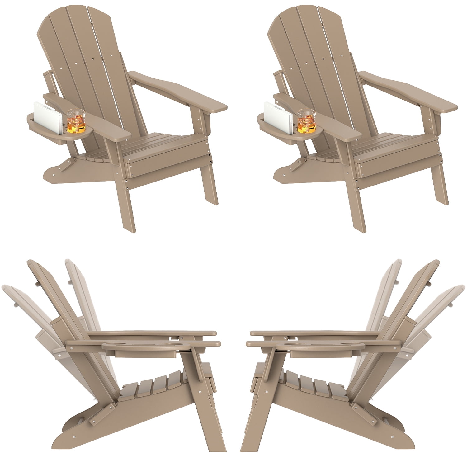 FOOWIN Adjustable Backrest Folding Adirondack Chair Set of 4, HDPE ...