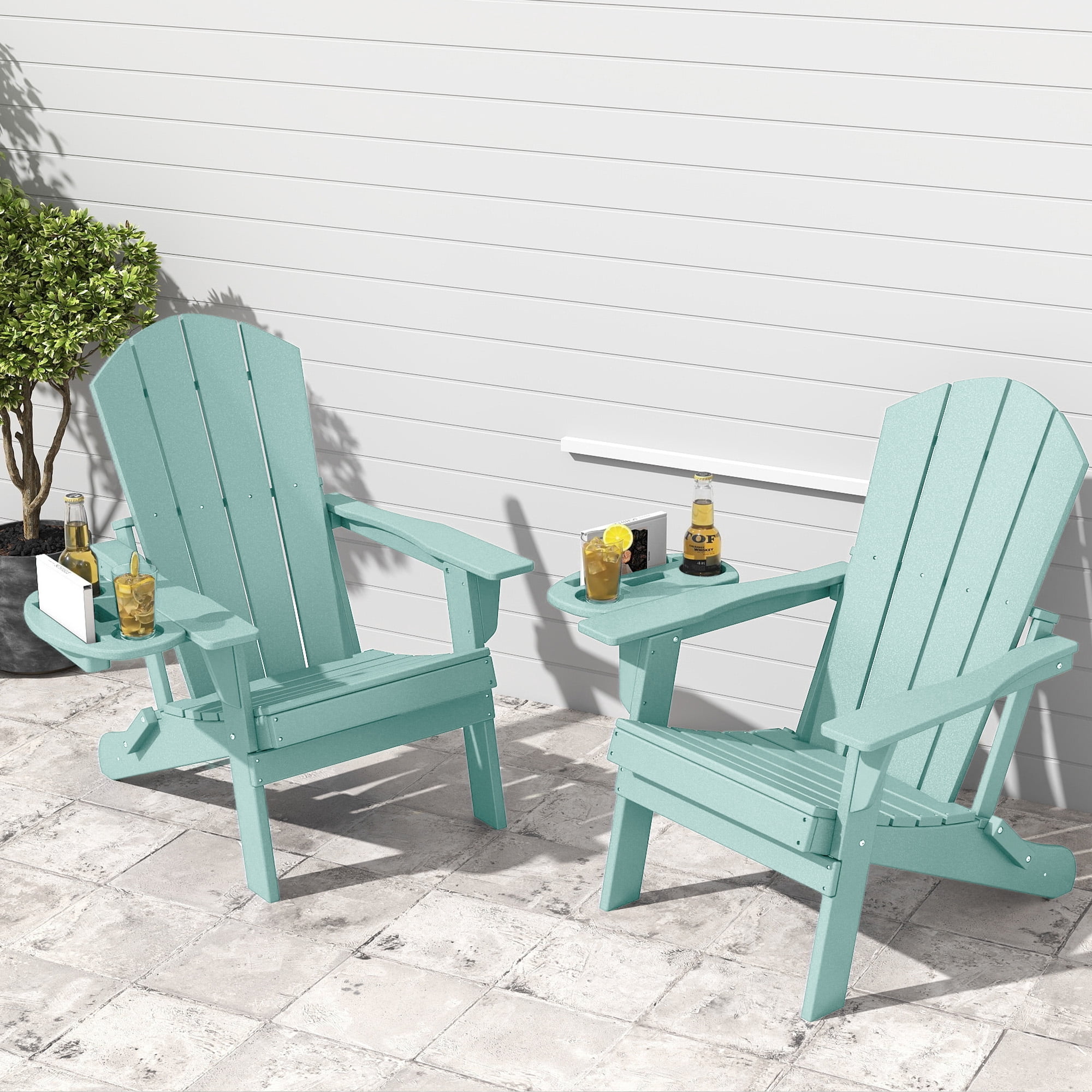 FOOWIN Folding HDPE Adirondack Chairs Set of 2, Aruba Blue - Walmart.com