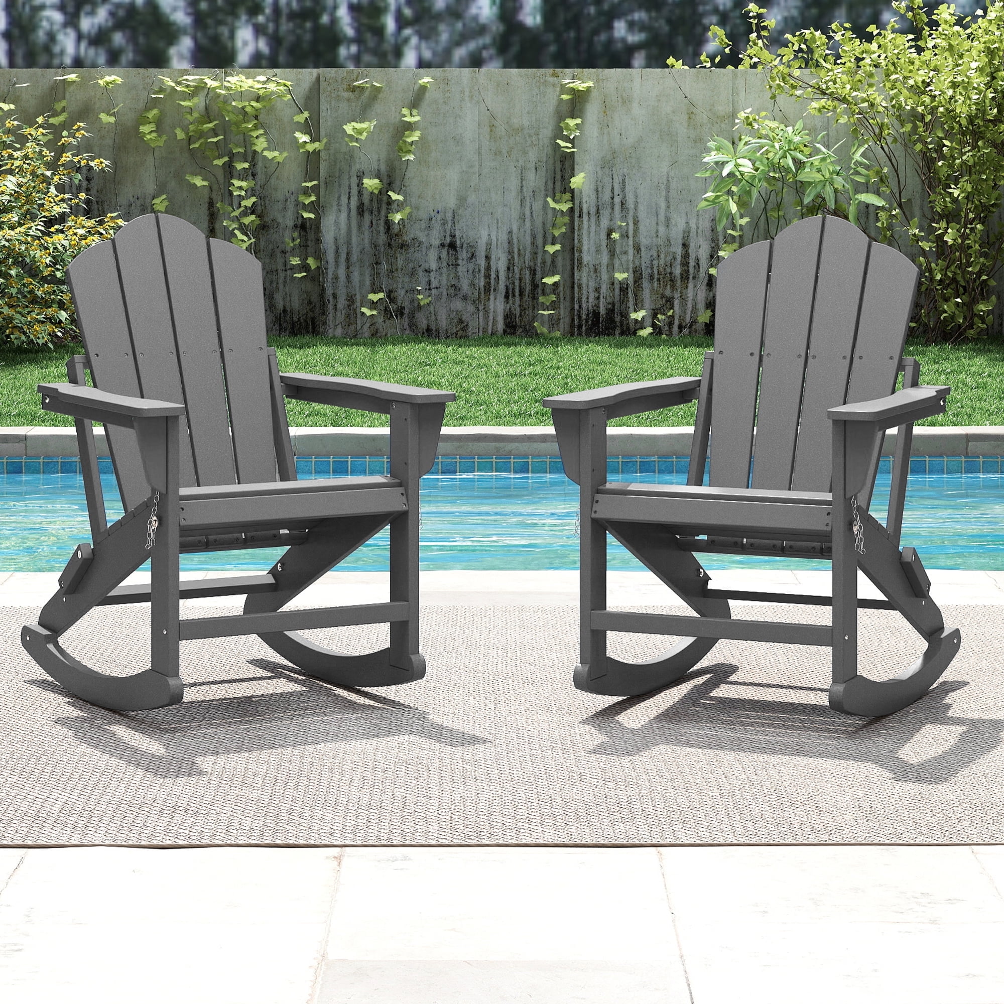 FOOWIN Folding Rocking Adirondack Chair Set of 2, HDPE Plastic Rocking ...
