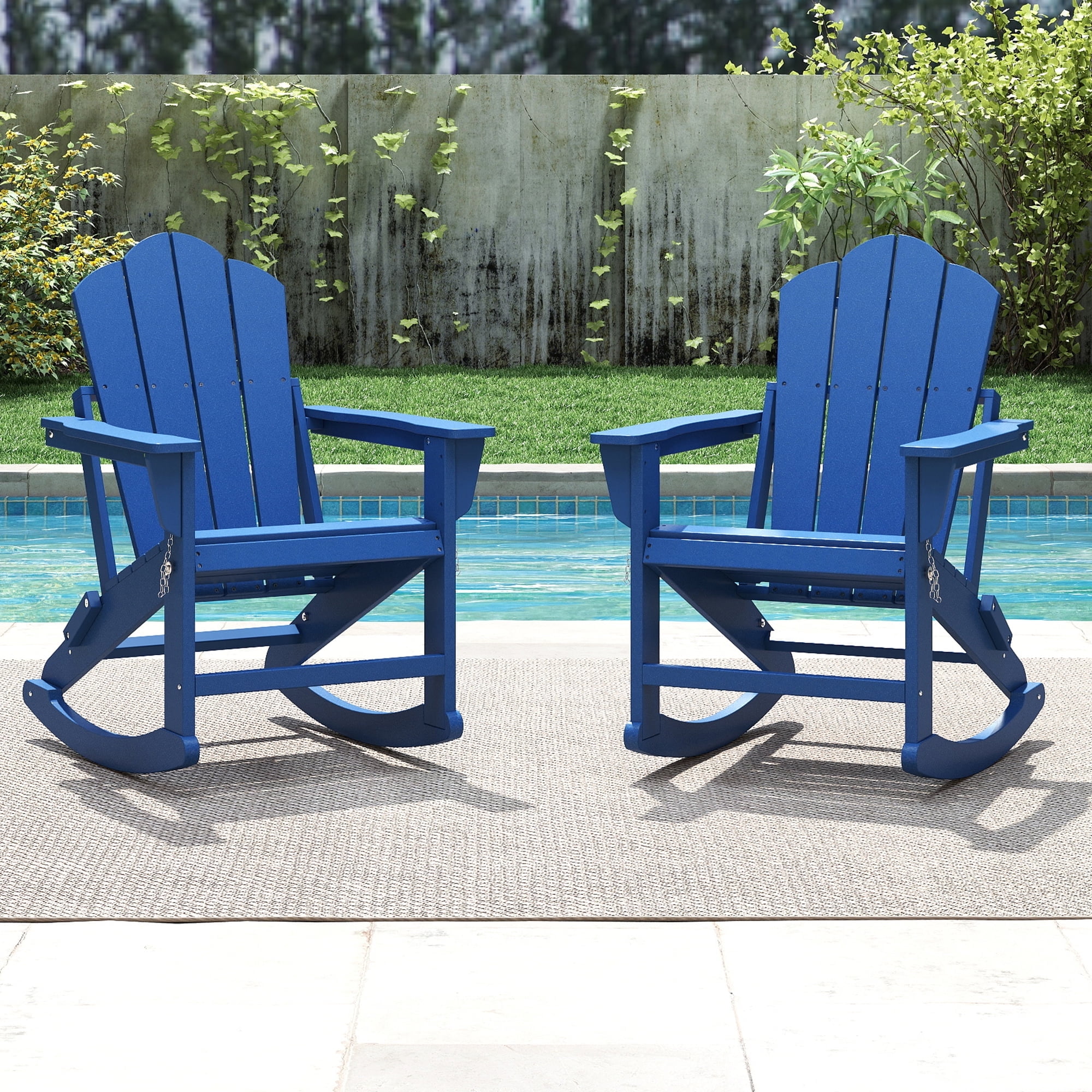 FOOWIN Folding Rocking Adirondack Chair Set of 2, HDPE Plastic Rocking ...