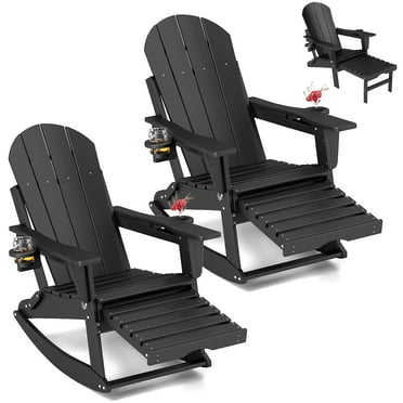 FOOWIN Folding Rocking Adirondack Chair Set of 2, HDPE Plastic Rocking ...