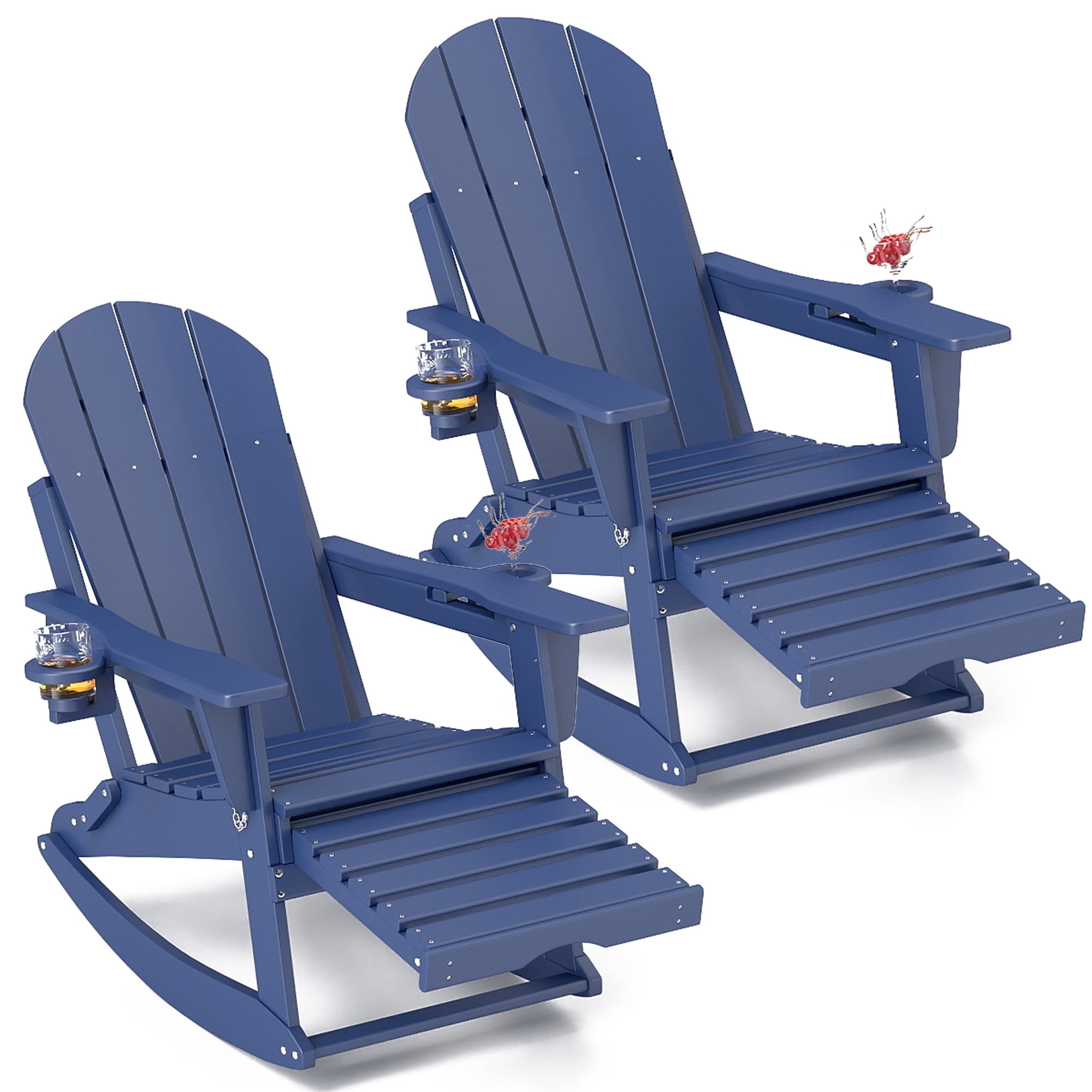 FOOWIN HDPE Plastic Rocking Adirondack Chair Set of 2, Folding Rocking ...
